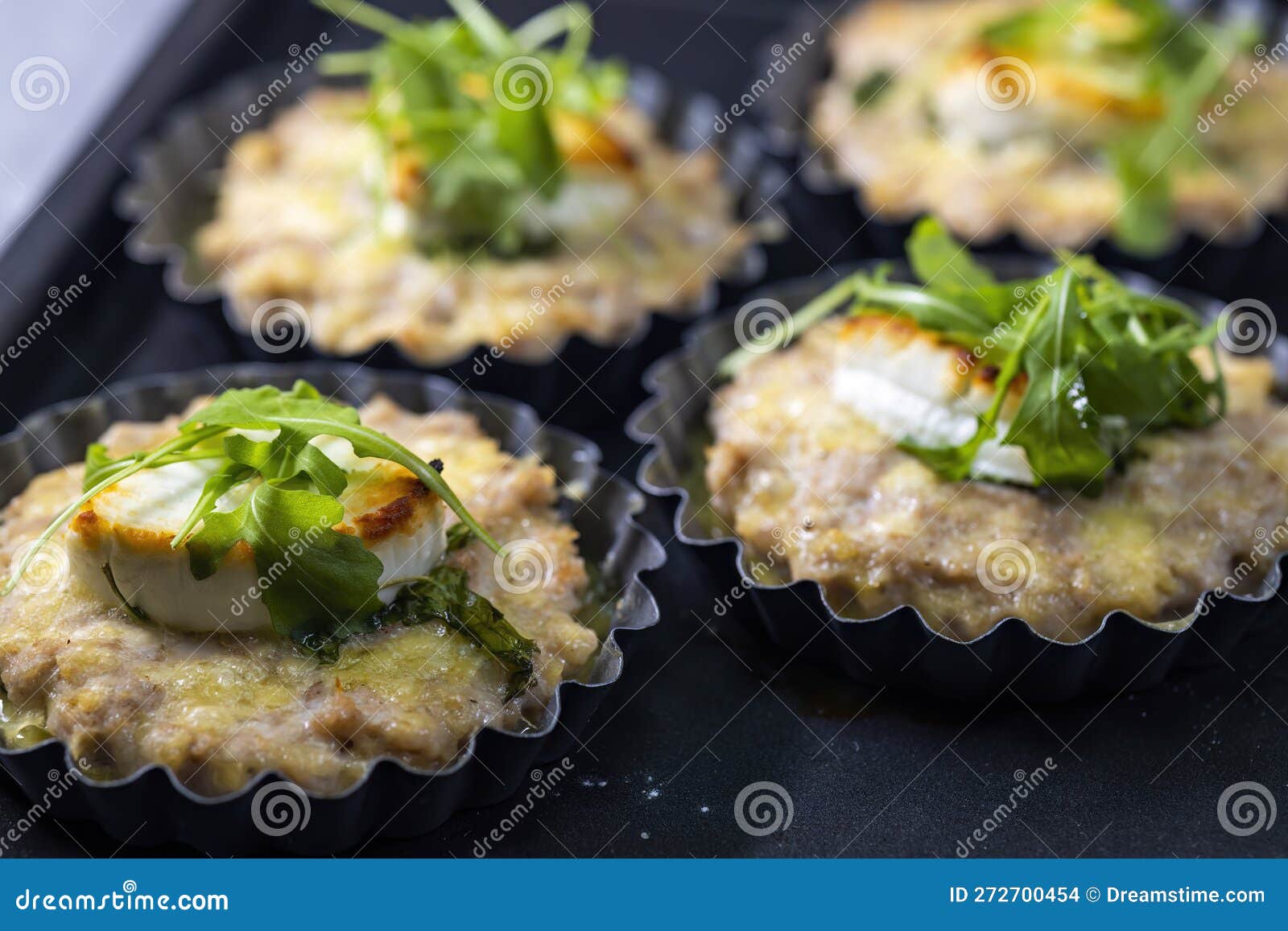 Chicken Minced Meat Baked with Goat Cheese Stock Photo - Image of ...