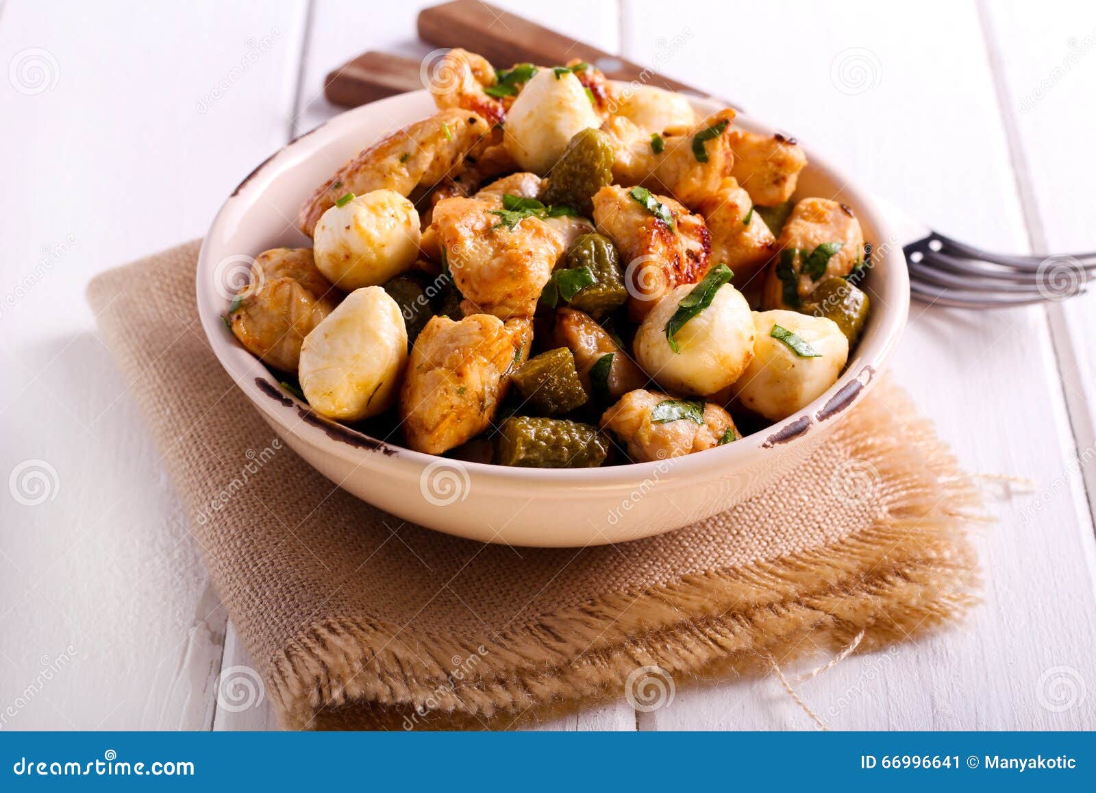 Chicken, Mozzarella and Cornichons Salad Stock Image - Image of ...