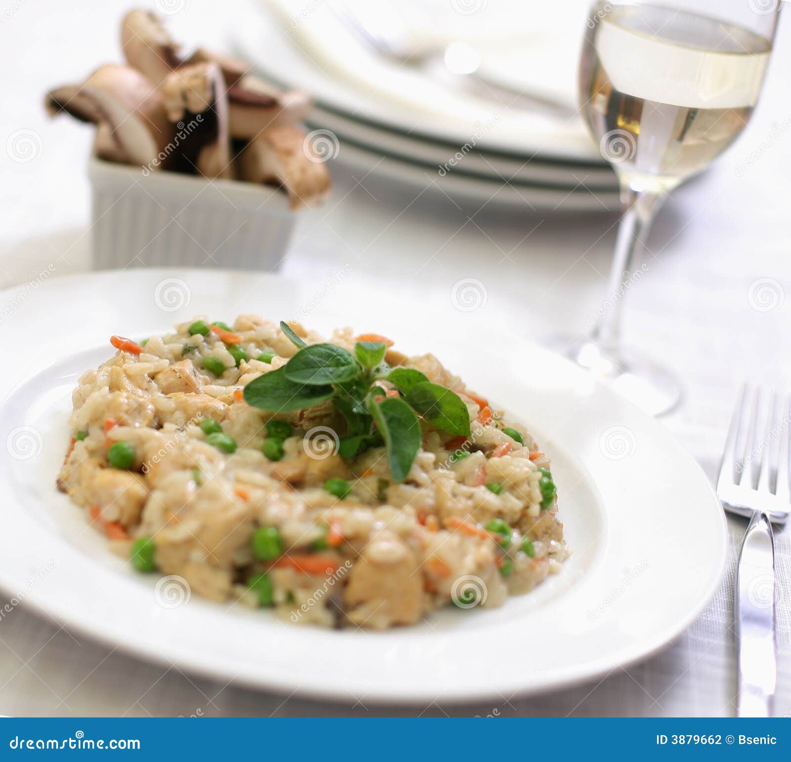 Chicken mushroom risotto stock photo. Image of plate, wine - 3879662