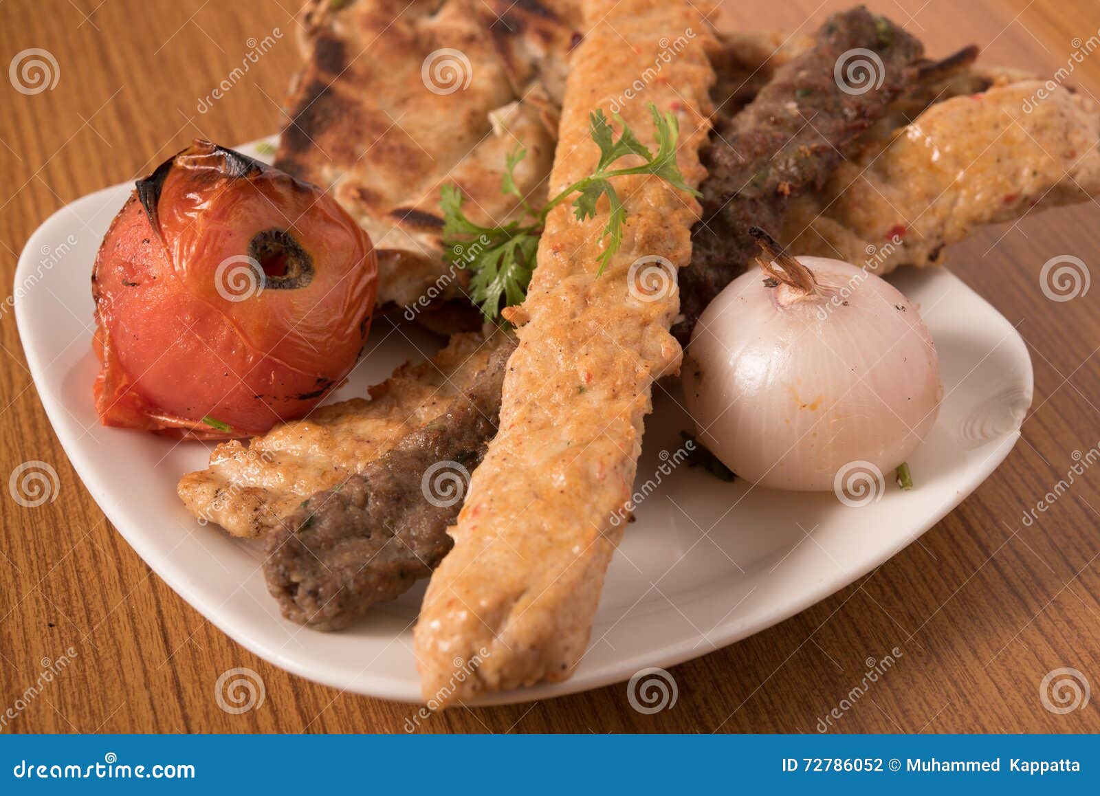 Chicken, Mutton ,beef Kebab with Roti in a White Plate. Stock Photo ...