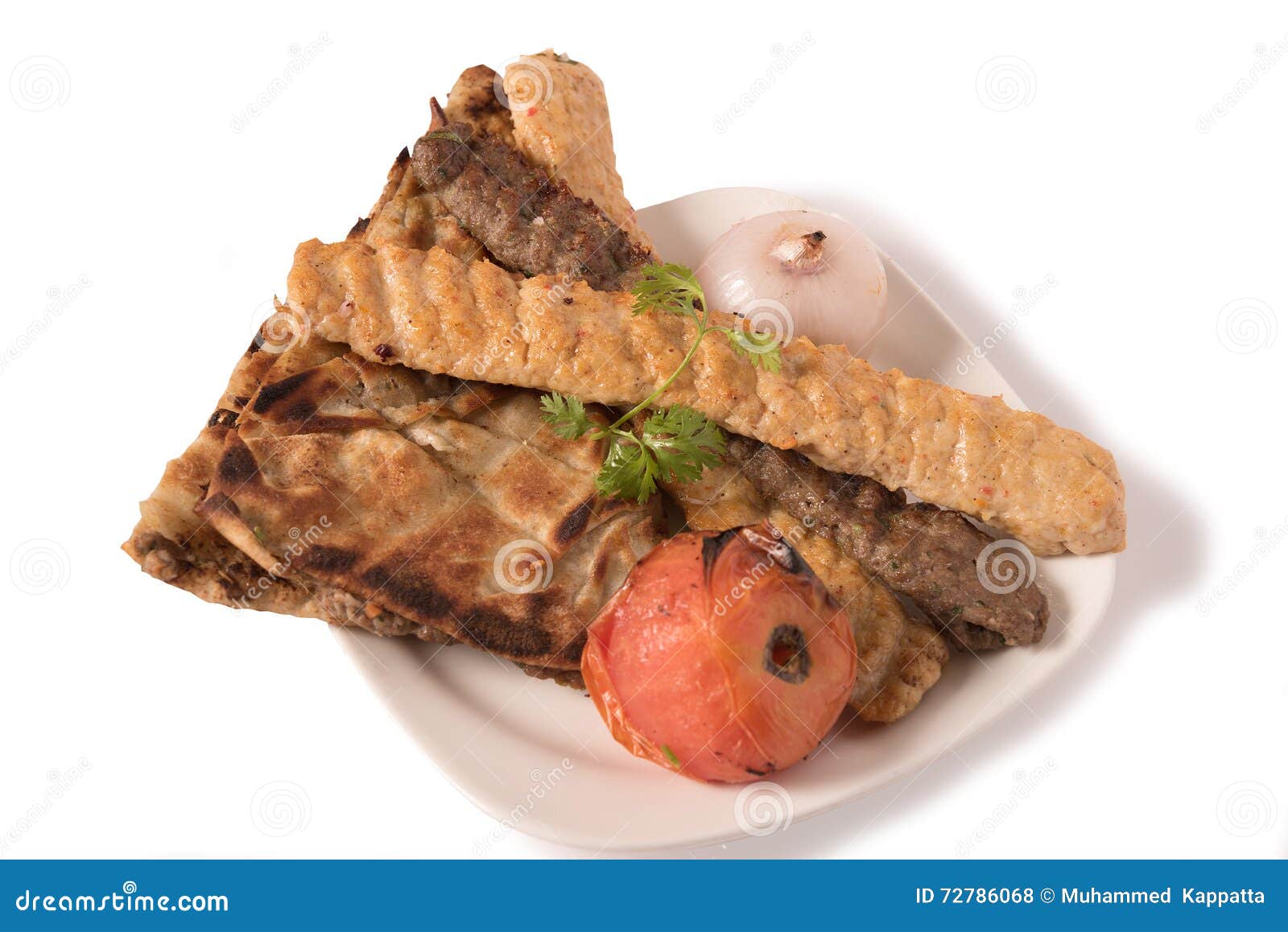 Chicken, Mutton ,beef Kebab with Roti in a White Plate. Stock Photo ...