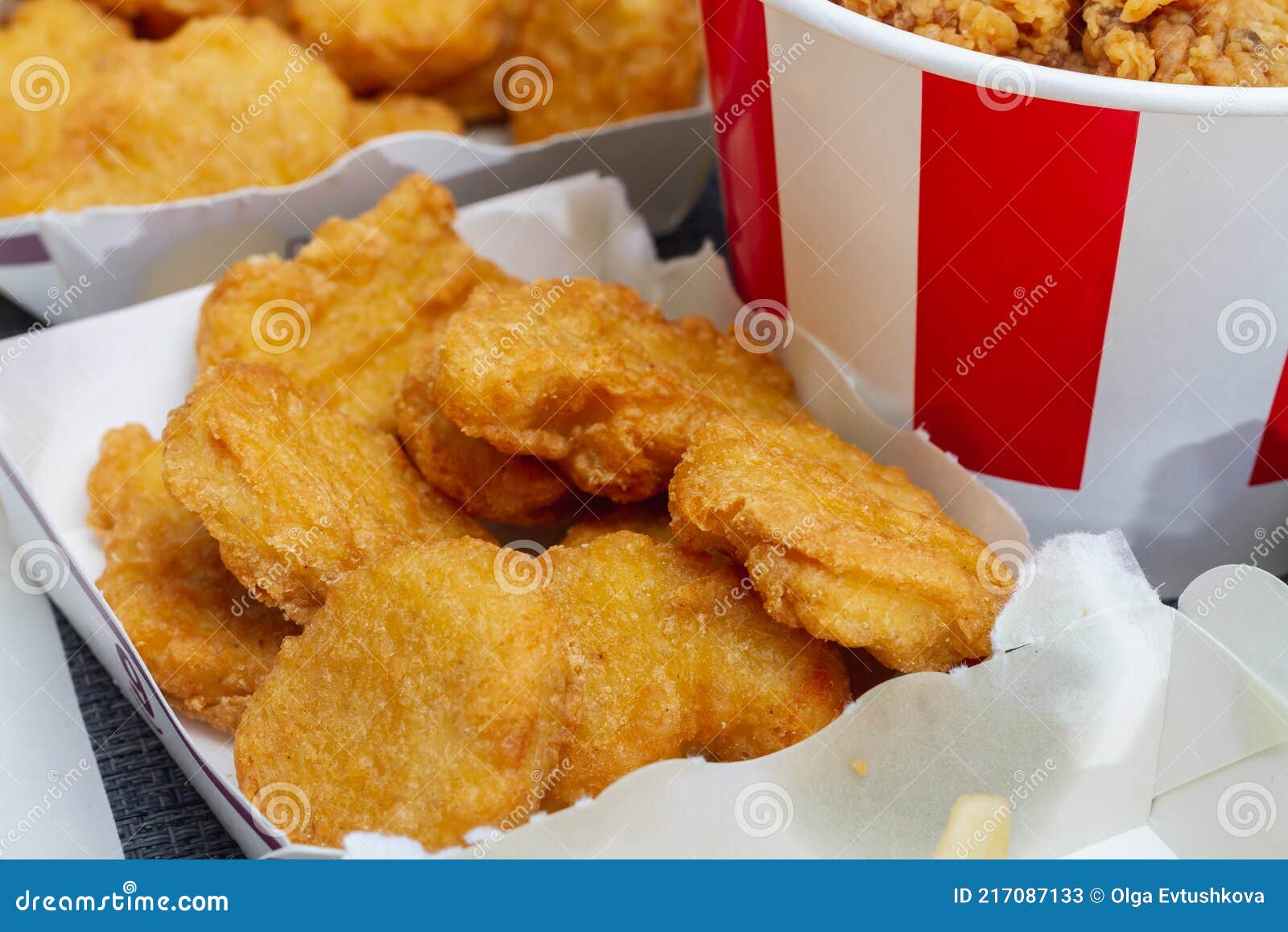Chicken Nuggets in Batter of Different Types in Paper Packaging Stock ...