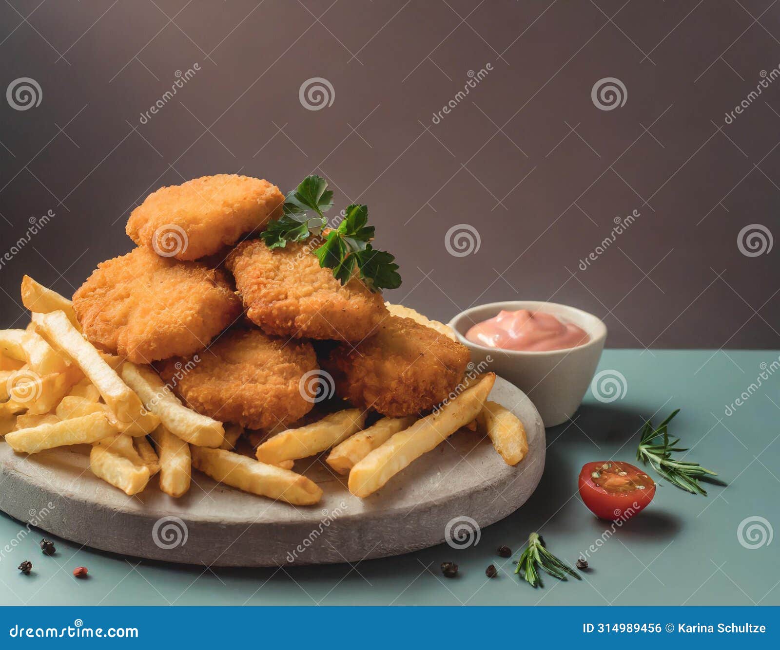 Chicken Nuggets with Fries, Soft Pastel Stock Illustration ...