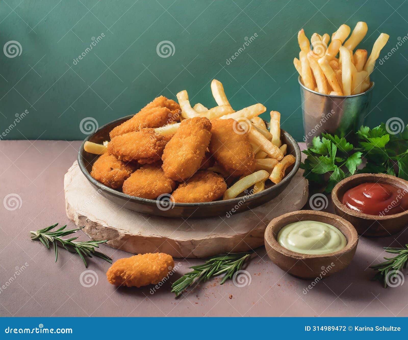 Chicken Nuggets with Fries, Soft Pastel Stock Illustration ...
