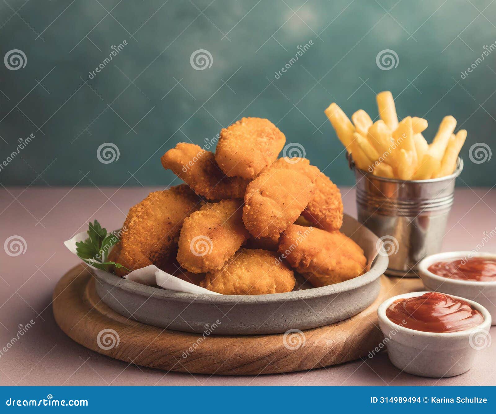 Chicken Nuggets with Fries, Soft Pastel Stock Illustration ...