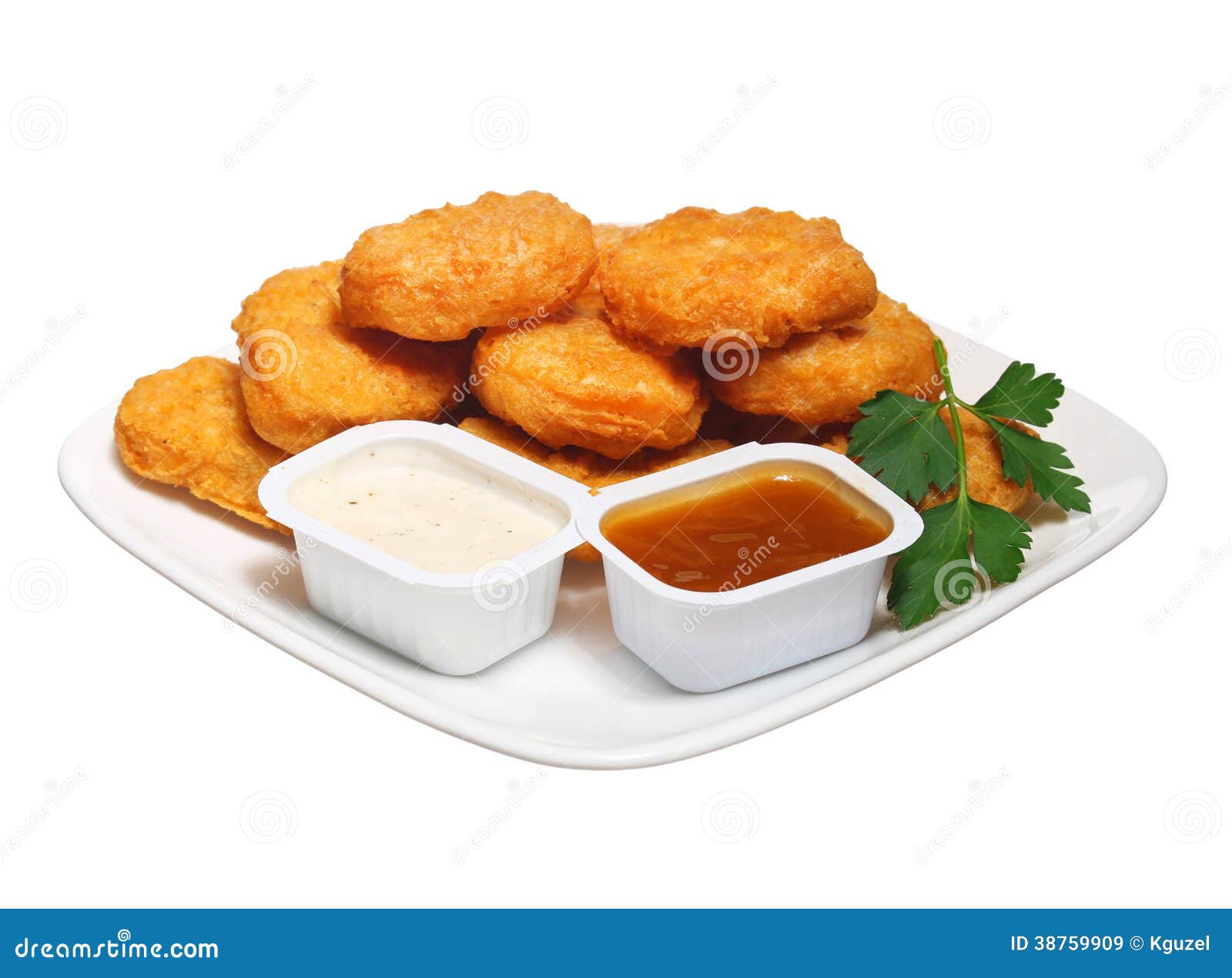 Chicken Nuggets in Plate with Two Dressings Stock Image - Image of heap ...