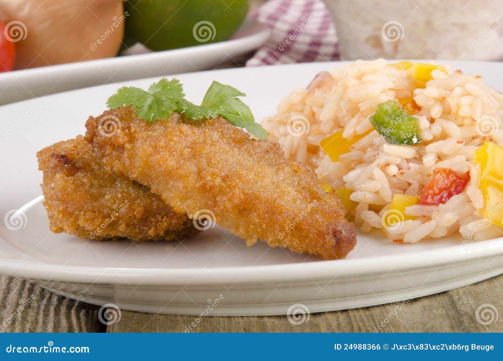 Chicken Nuggets with Rice Salad Stock Photo - Image of picnic, nugget ...