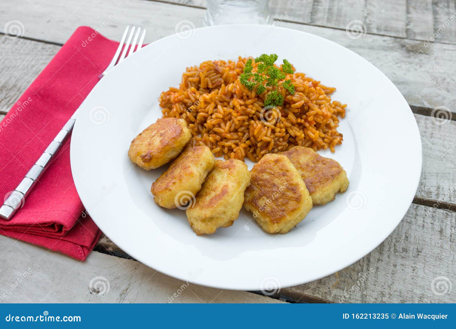 Chicken Nuggets and Rice with Tomato Stock Image - Image of meal, dish ...