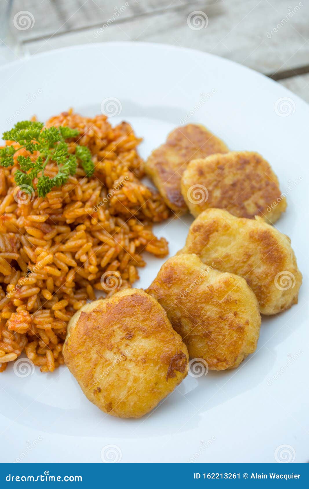 Chicken Nuggets and Rice with Tomato Stock Image - Image of meal, fried ...