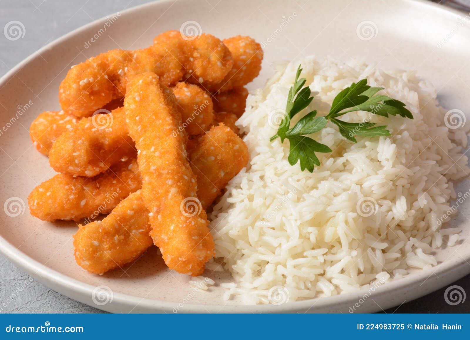 Chicken Nuggets with Rice and Vegetables Stock Image - Image of ...