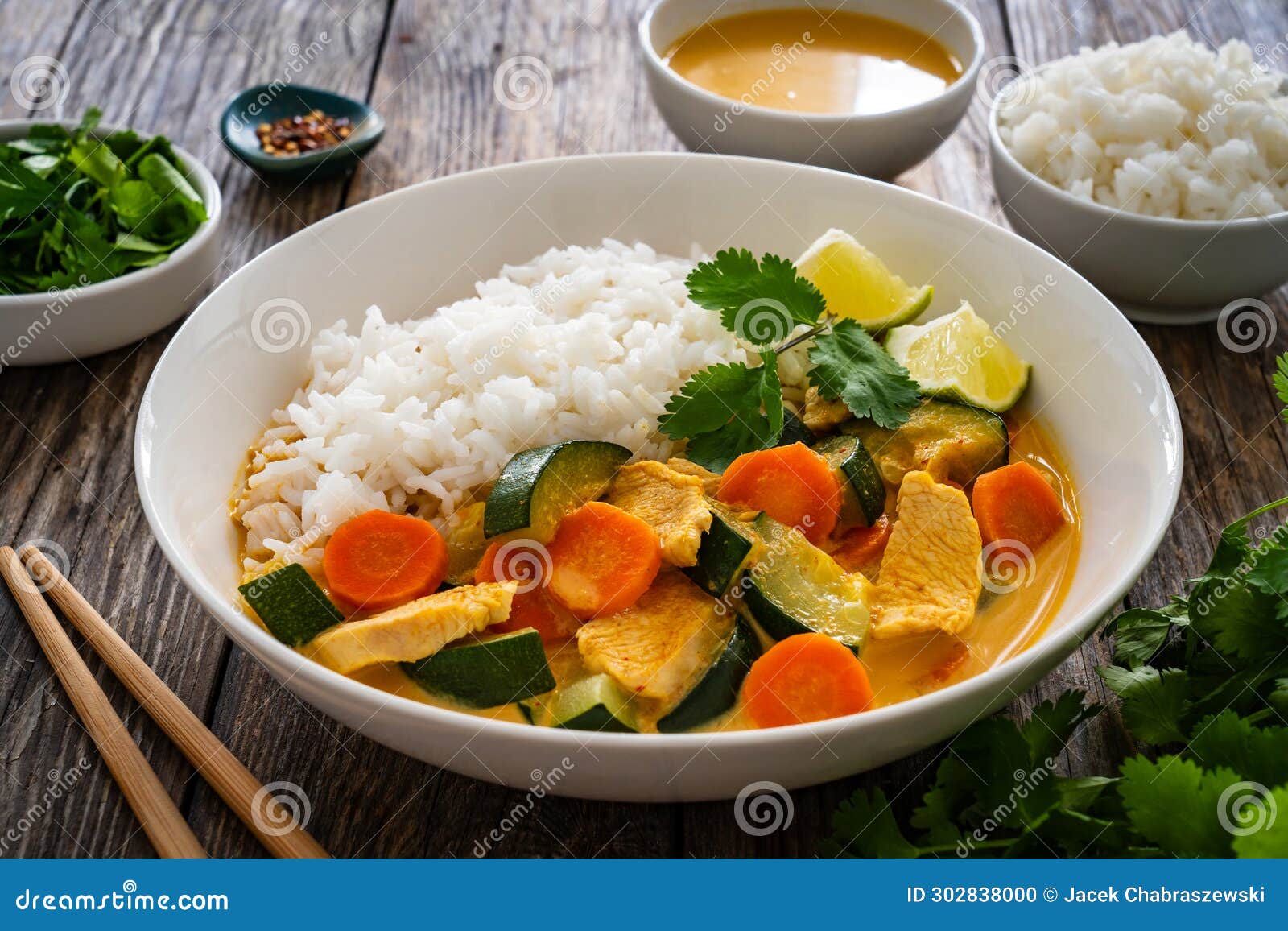 Chicken Nuggets with Rice and Vegetables on Wooden Table Stock Photo ... Chicken Nuggets with Rice and Vegetables on Wooden Table Stock Photo ...