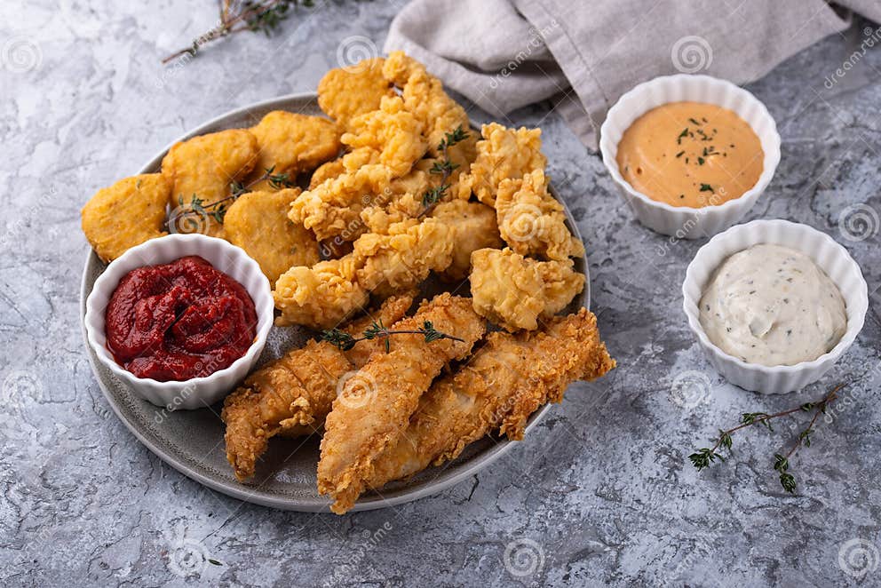 Chicken Nuggets, Strips and Bites Stock Photo - Image of grilled ...