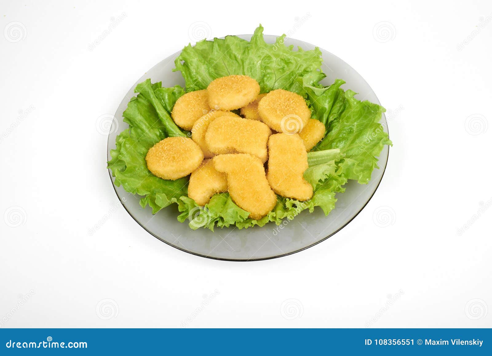 Chicken Nuggets and Vegetables on a White Plate, Isolated on White ...
