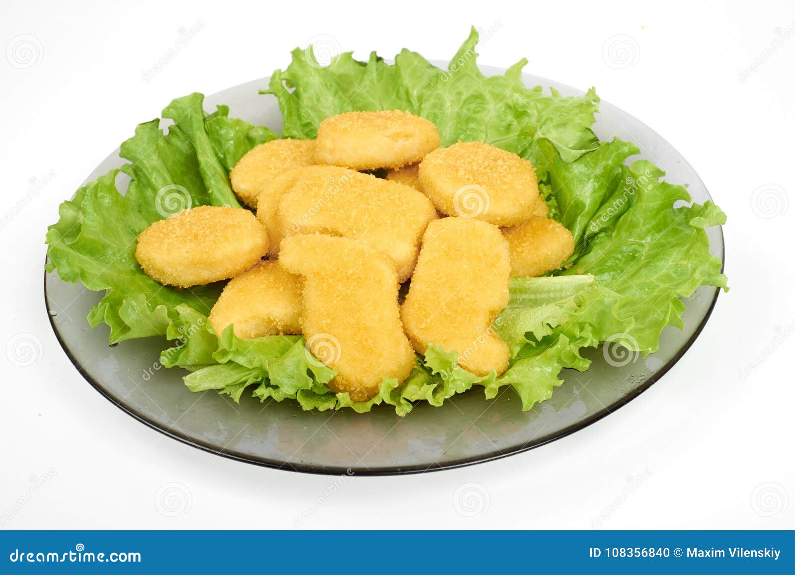 Chicken Nuggets and Vegetables on a White Plate, Isolated on White ...