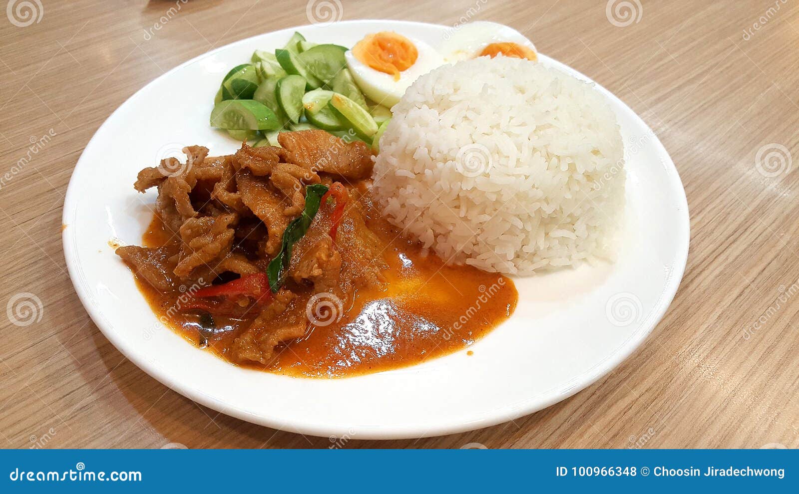 Chicken Panang Curry Serve with Stream Rice Stock Photo - Image of pork ...