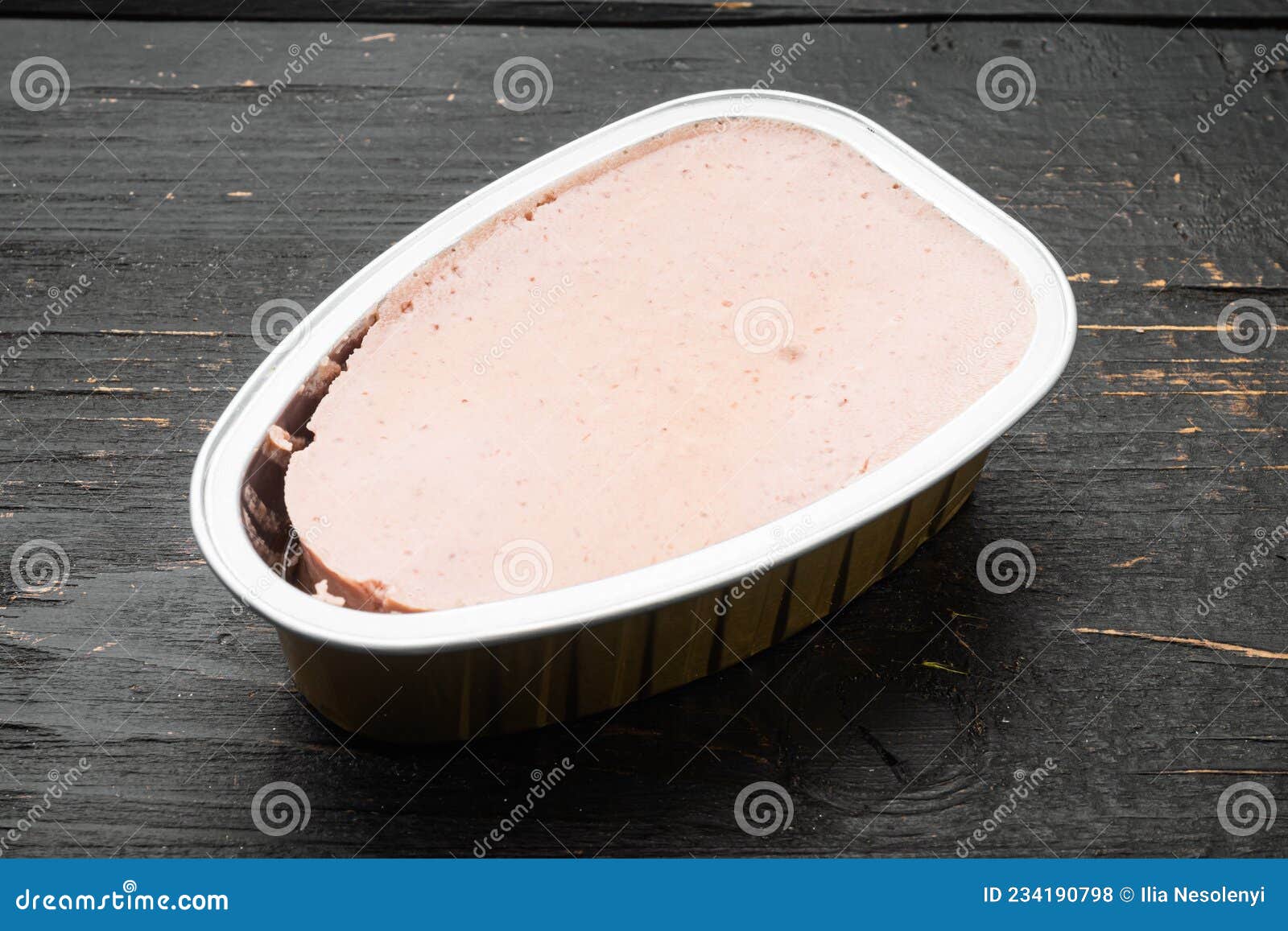 Chicken Pate in Can, on Black Wooden Table Background Stock Photo ...