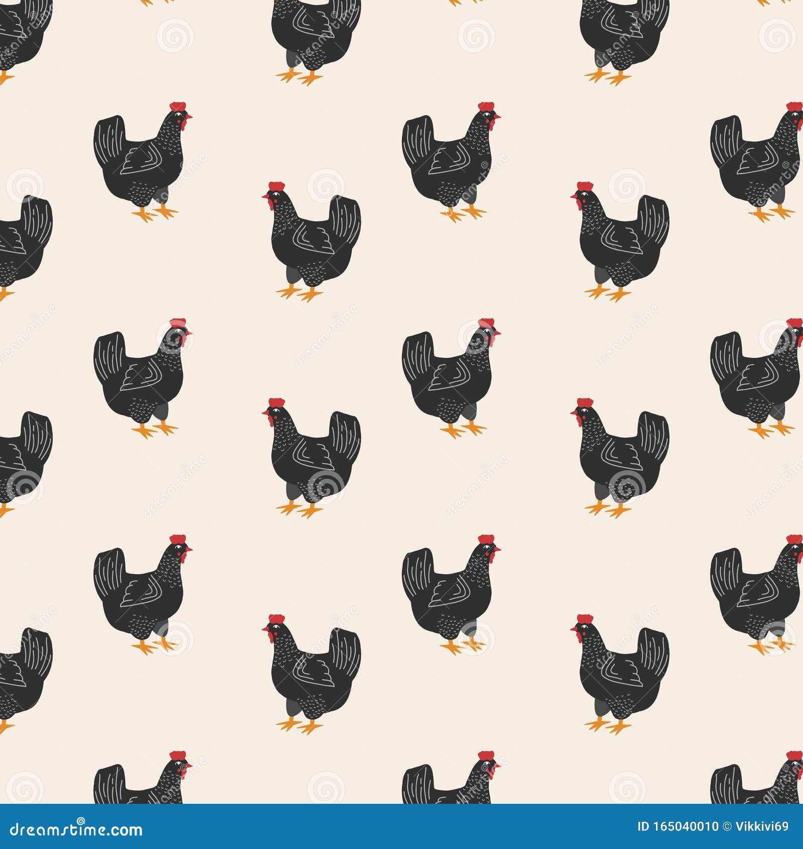 Chicken Pattern. Vector Minimalistic Ornament with Black Chicken in ...