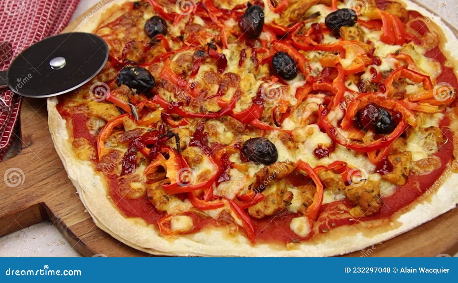 Chicken and Pepper Pizza on a Table Stock Footage - Video of italian ...