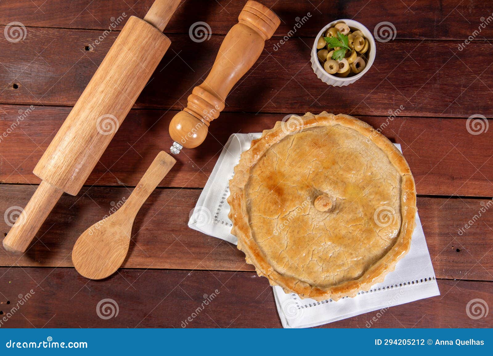 Chicken Pie, Pie on Rustic Wooden Table Stock Photo - Image of parmesan ...