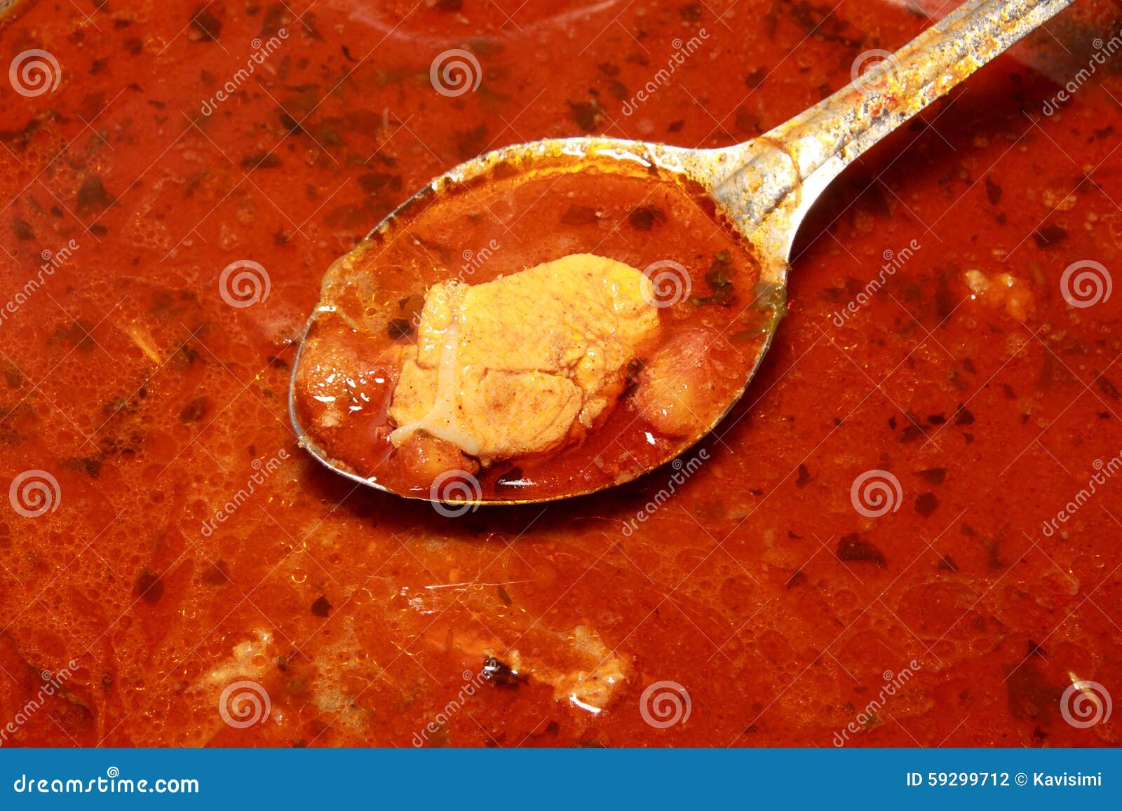 Chicken piece on spoon stock photo. Image of curry, prepared - 59299712