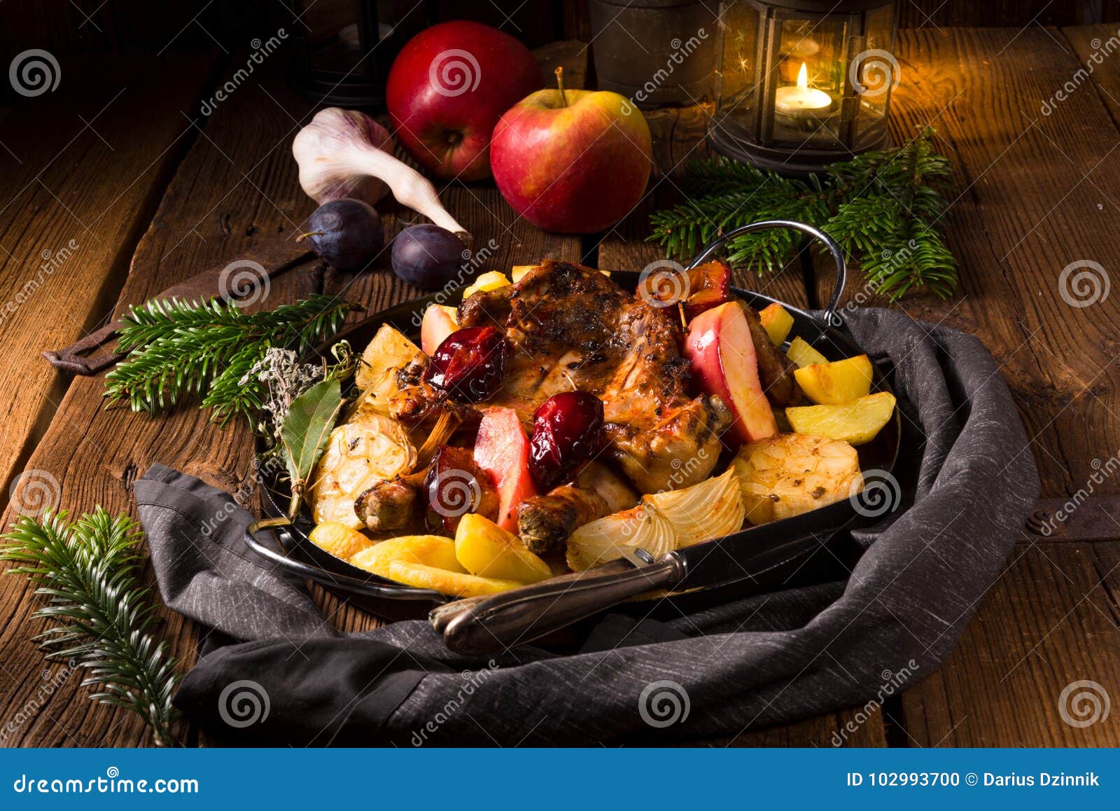 Chicken Pieces with Fruit and Vegetables Stock Photo - Image of ...