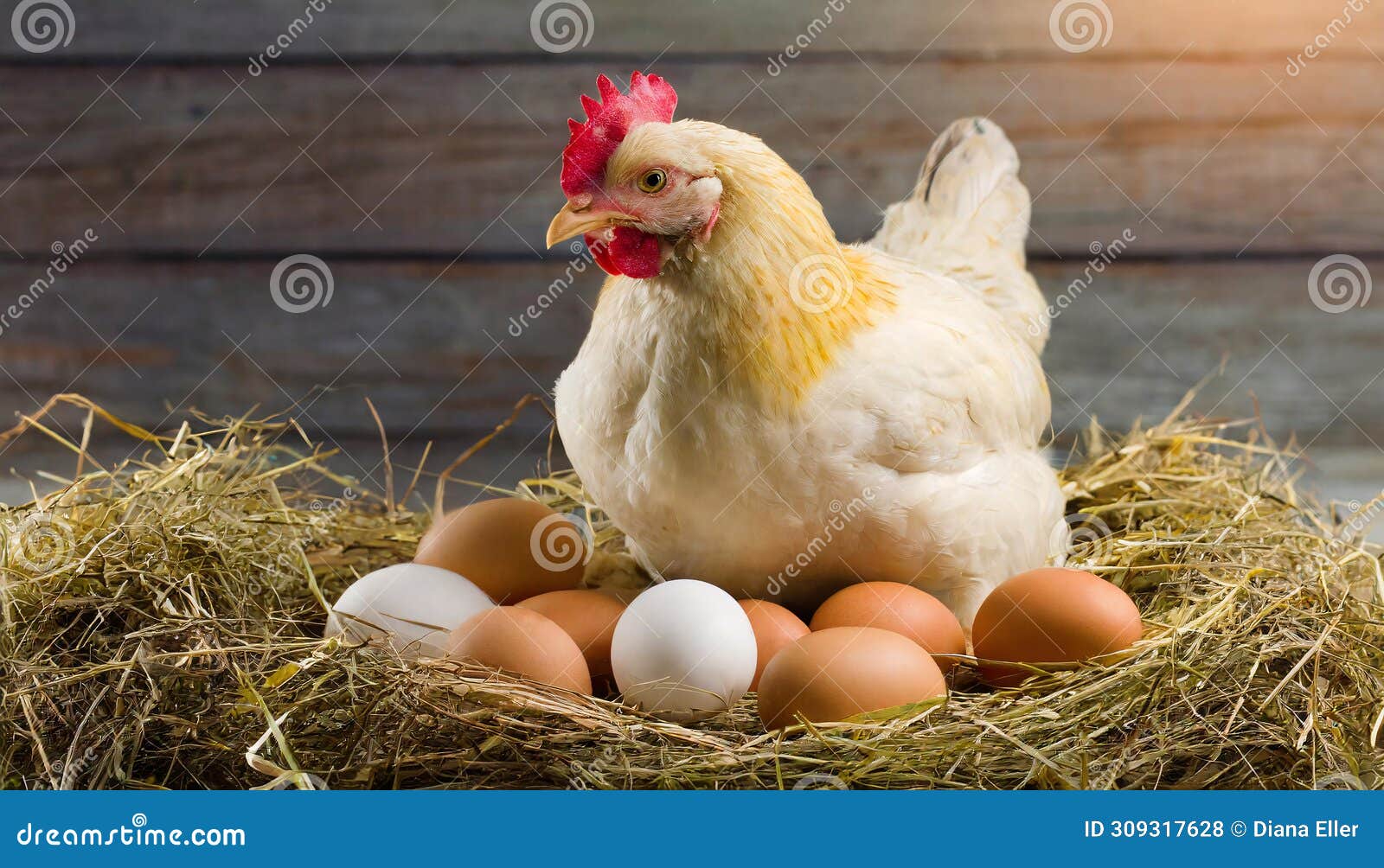 Chicken and Pile of Eggs in Hay Stock Illustration - Illustration of ...