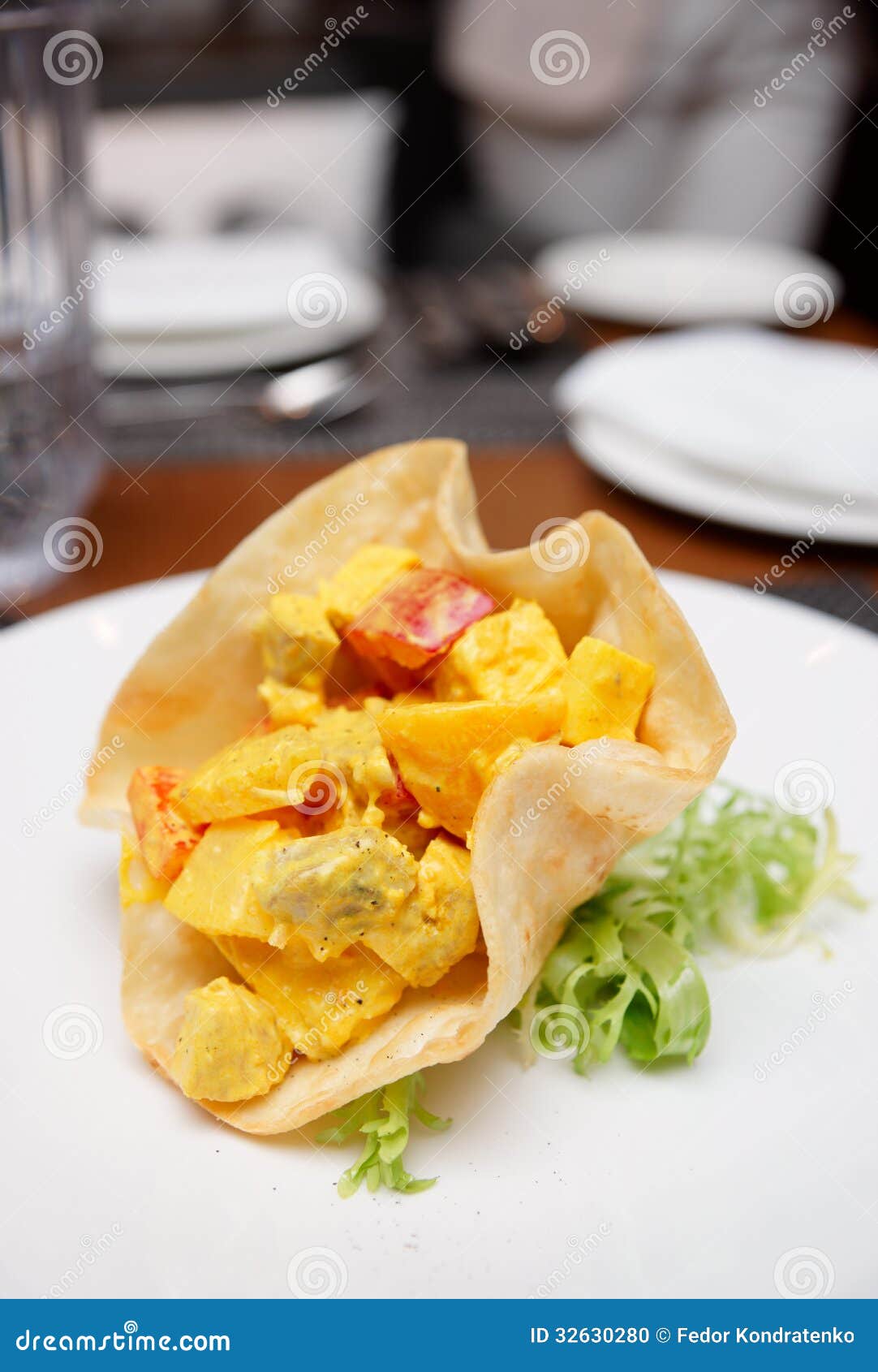 Chicken, Pineapple and Curry Appetizer Stock Photo - Image of plate ...