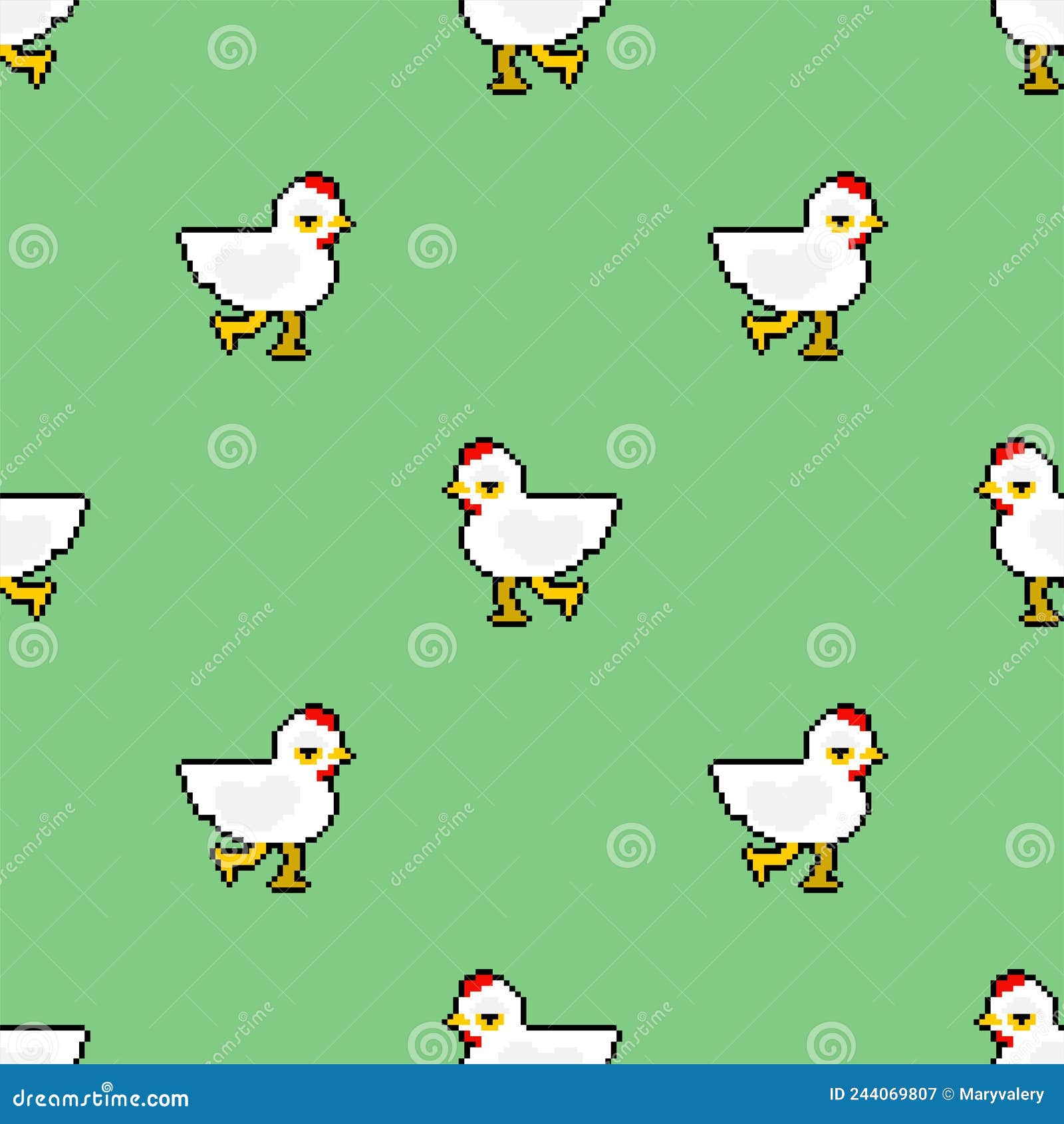Chicken Pixel Art Pattern Seamless. 8 Bit Hen Background Stock Vector ...