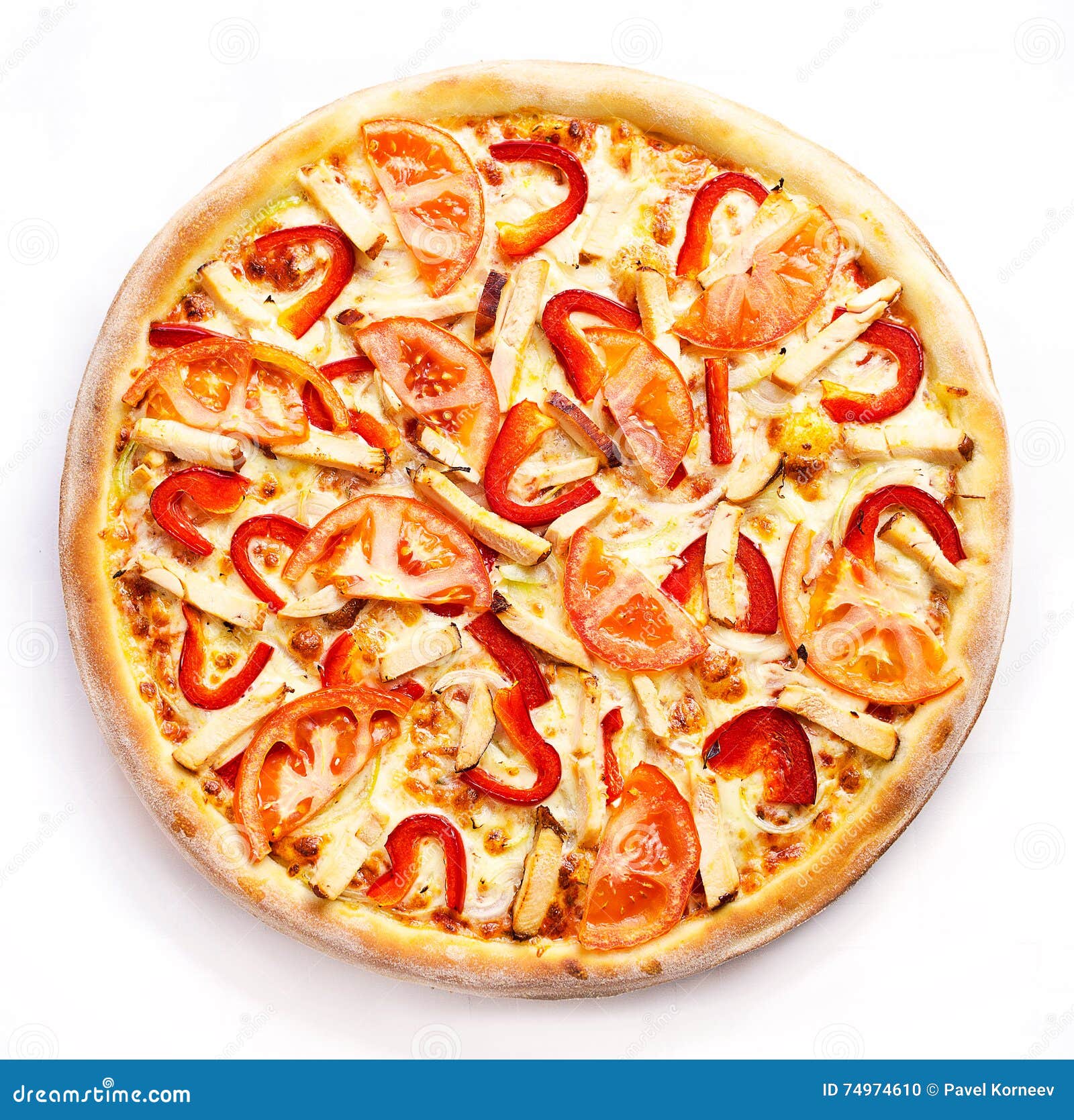 Chicken pizza round stock photo. Image of sour, butter - 74974610
