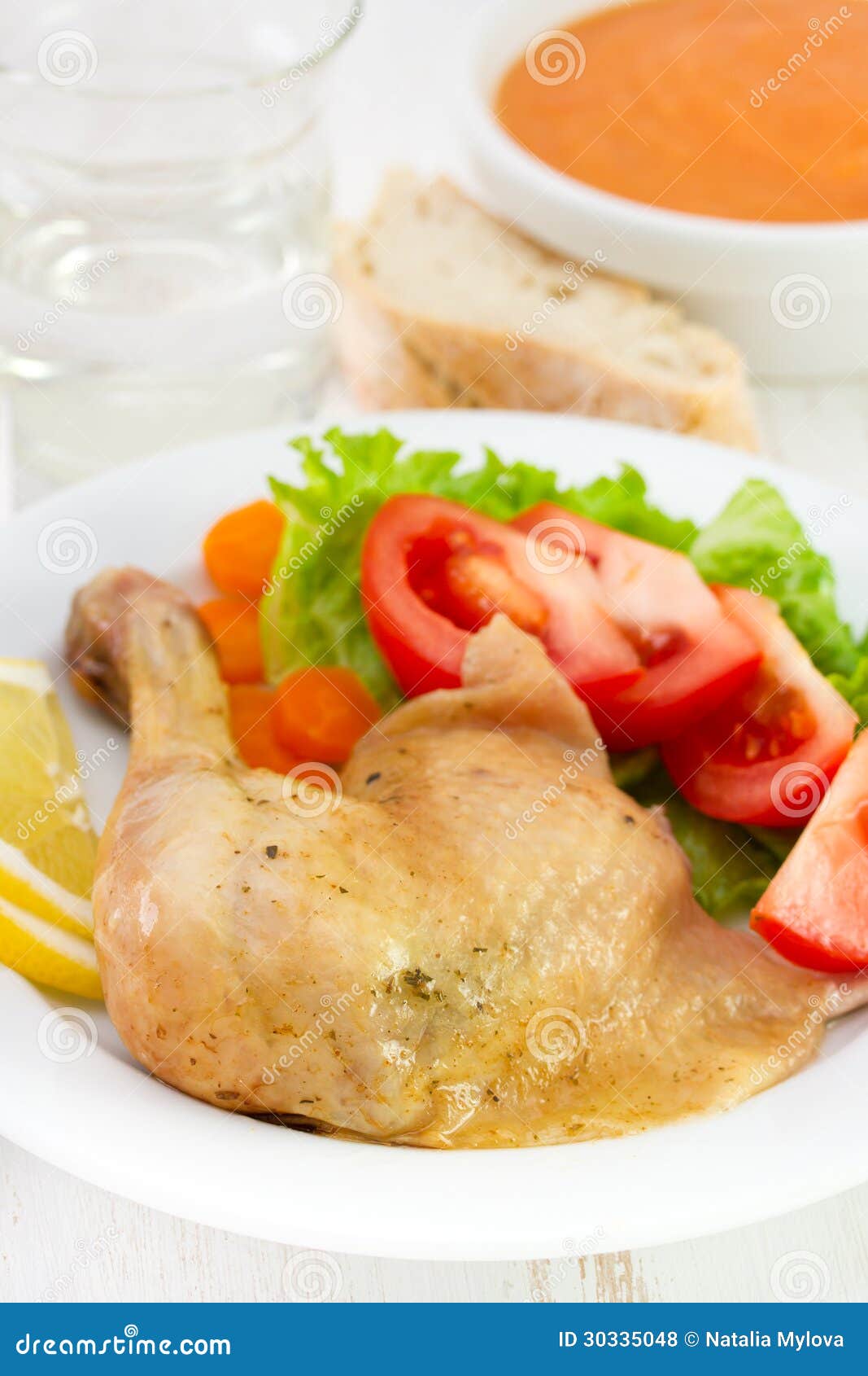 Chicken on the plate stock photo. Image of prepared, lemon - 30335048