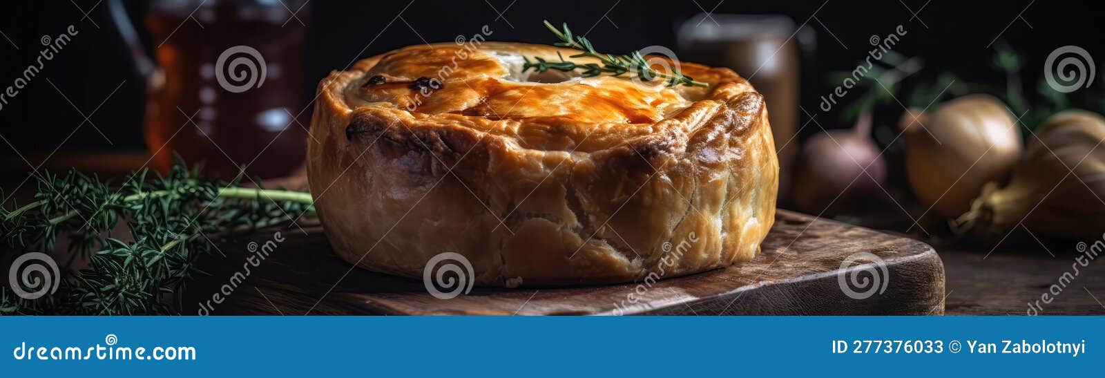 Chicken Pot Pie on Stone Rustic Pub Wide Panoramic. Generative AI Stock ...