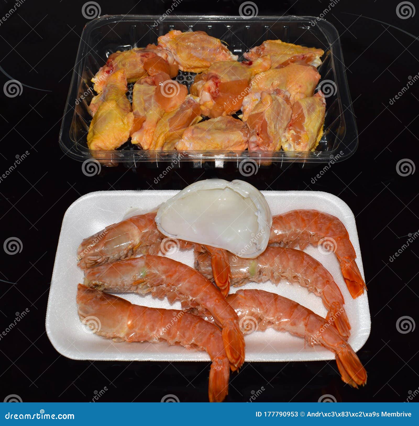 Chicken, Prawns, Cuttlefish, for Cooking Stock Image - Image of prawn ...
