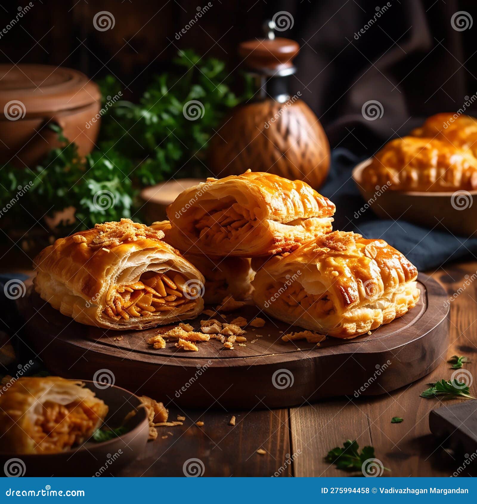 Chicken puff pastries stock illustration. Illustration of drink - 275994458