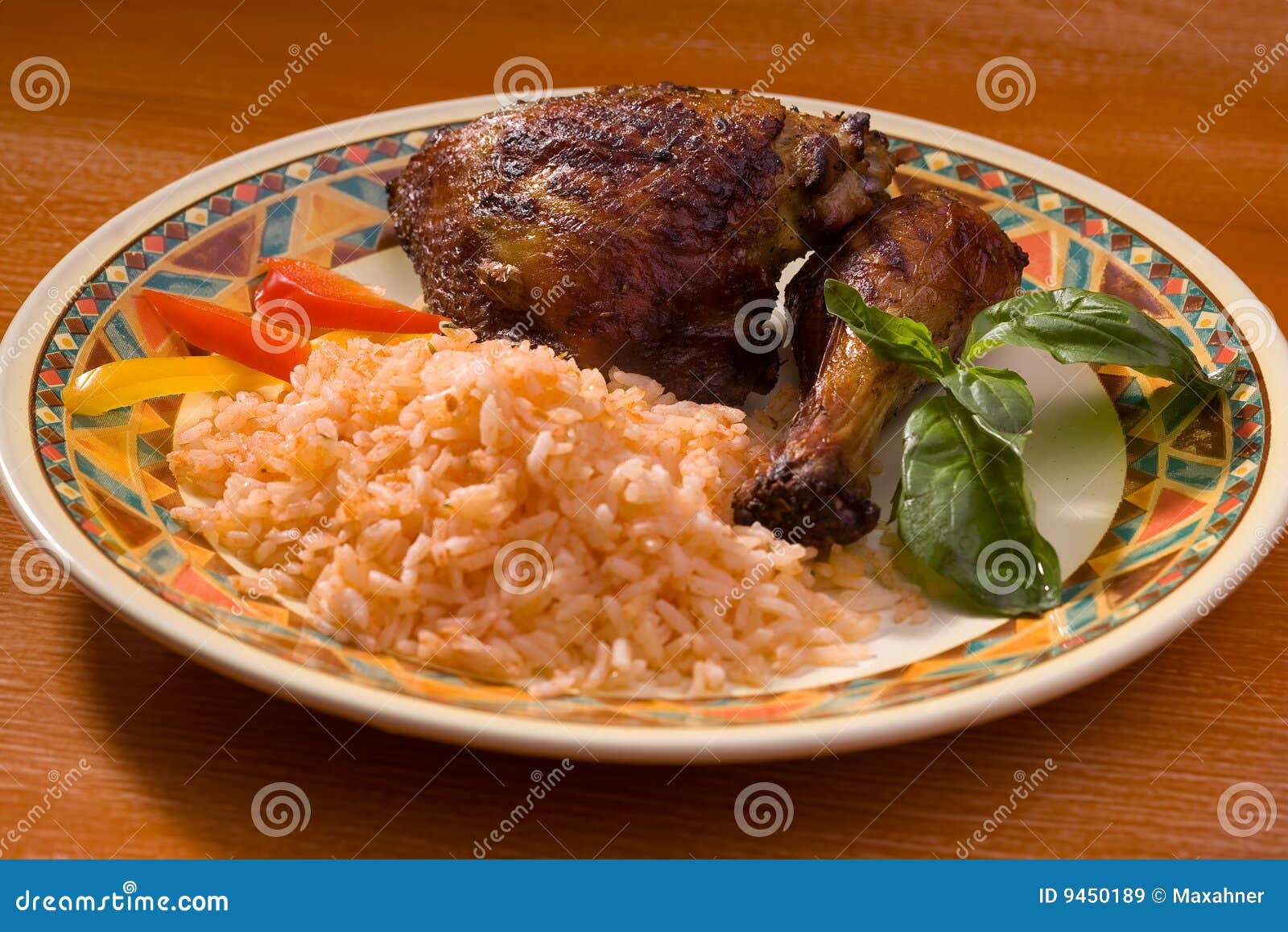 Chicken with rice stock image. Image of lunch, leaves - 9450189