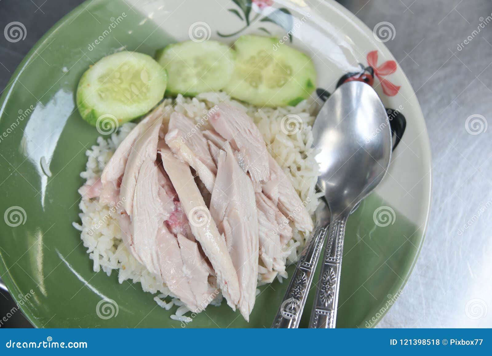 Chicken and rice in dish stock photo. Image of tasty - 121398518