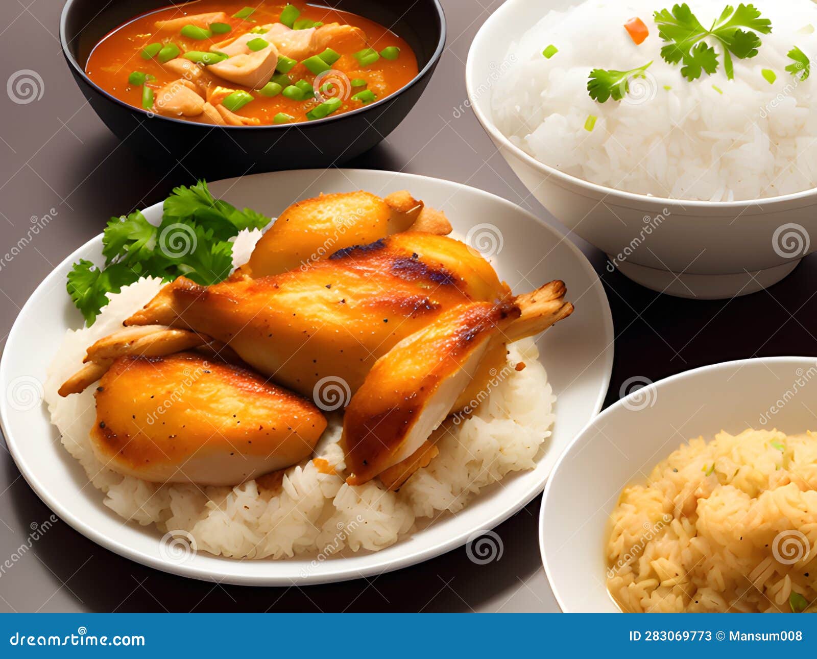 Chicken and Rice on a Plate, Ai Generated Stock Illustration ...