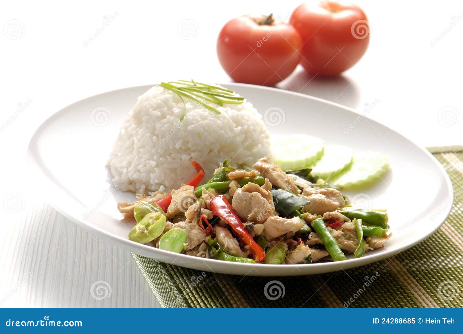 Chicken with Rice and Vegetables Food Asia Stock Image - Image of ...