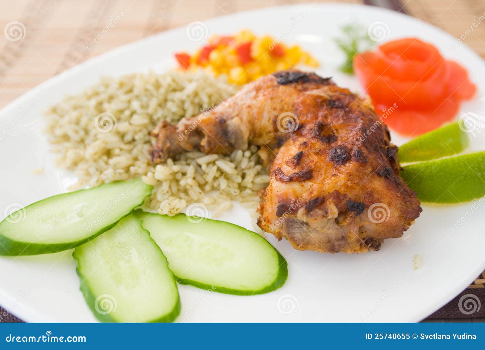 Chicken with Rice on a White Plate Stock Image - Image of food ...