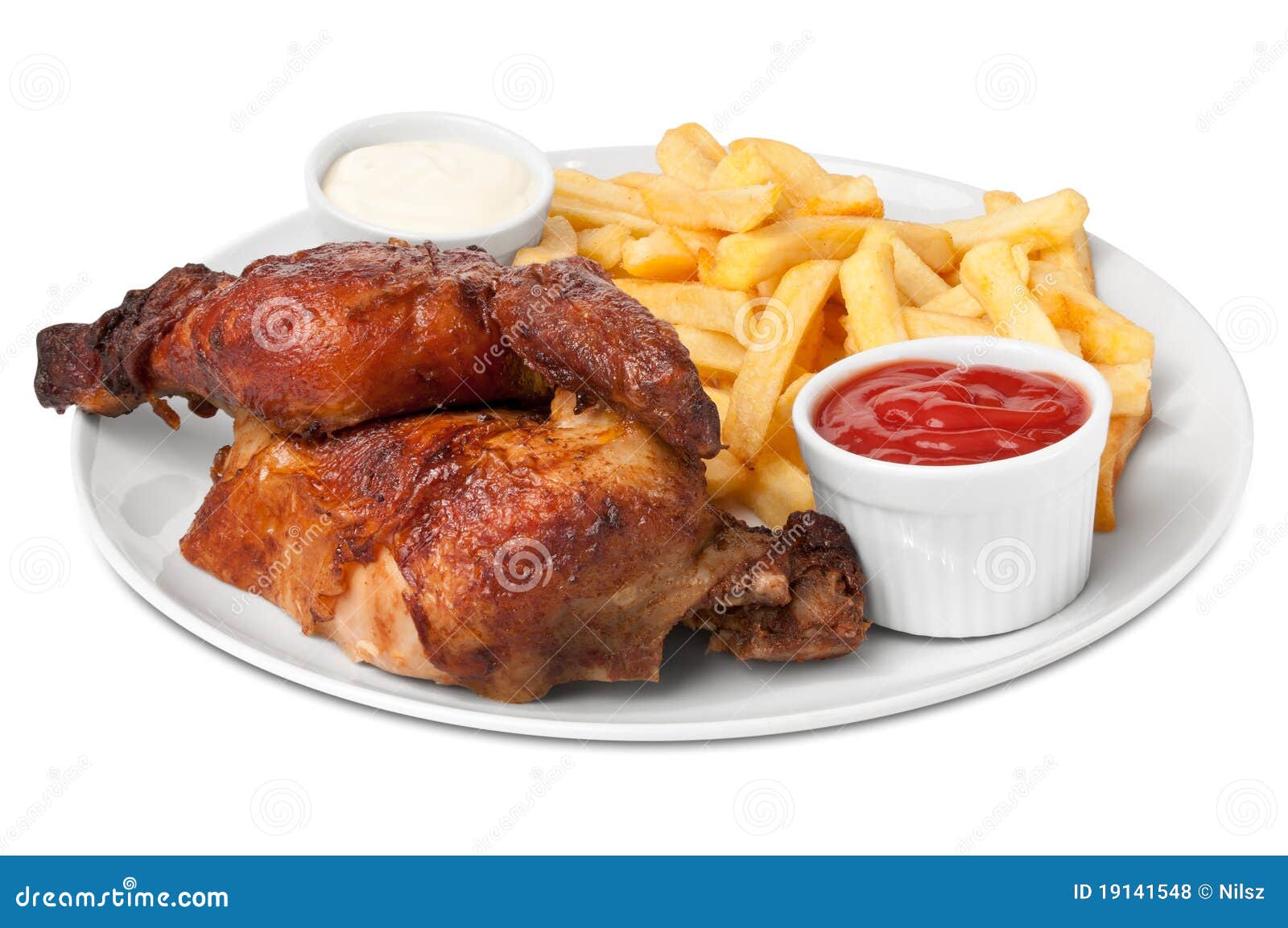 Chicken Roasted With Fries Royalty Free Stock Photos - Image: 19141548