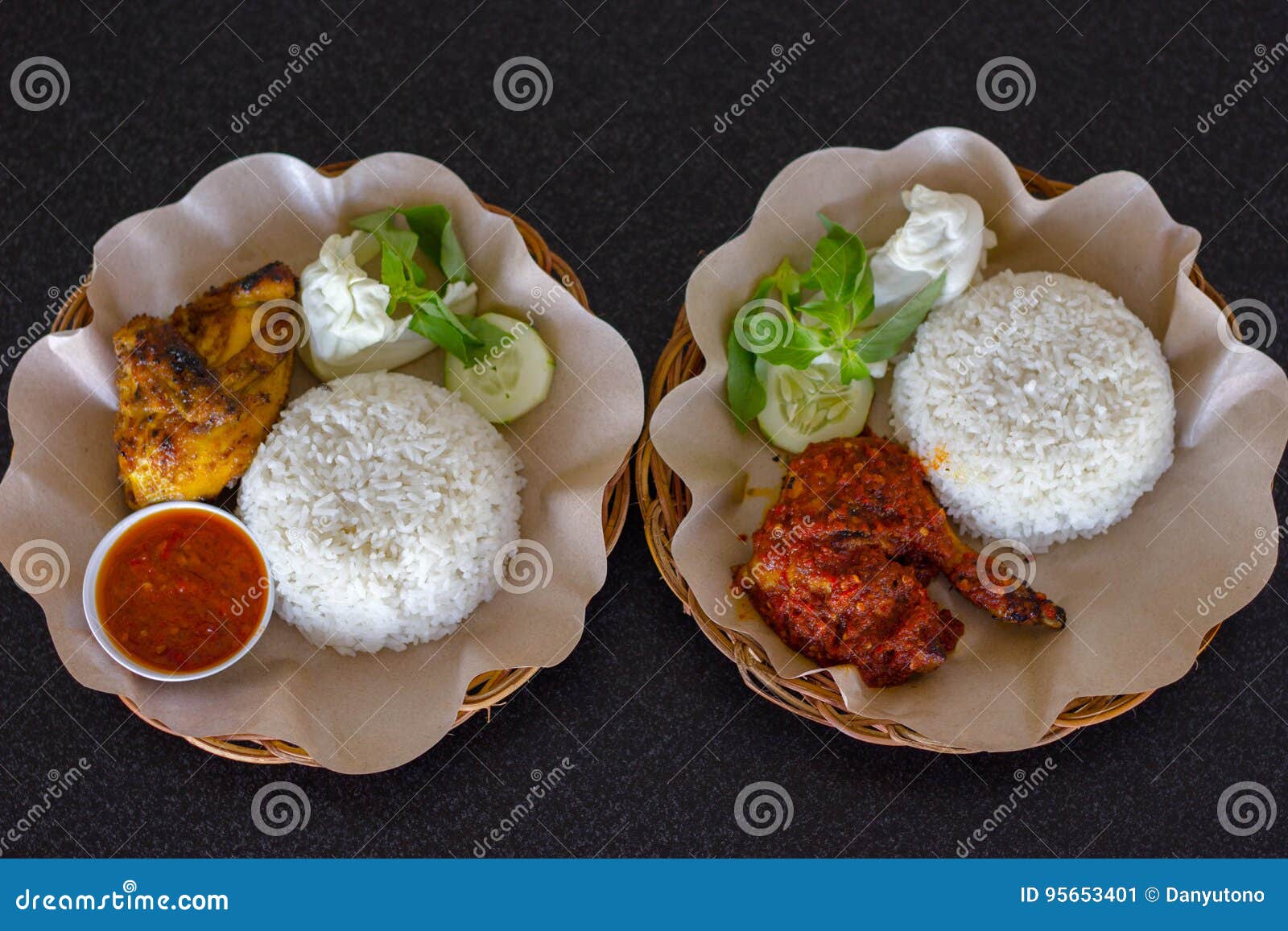 Chicken Roasted with Soy Sauce and Chicken Rujak Stock Image - Image of ...