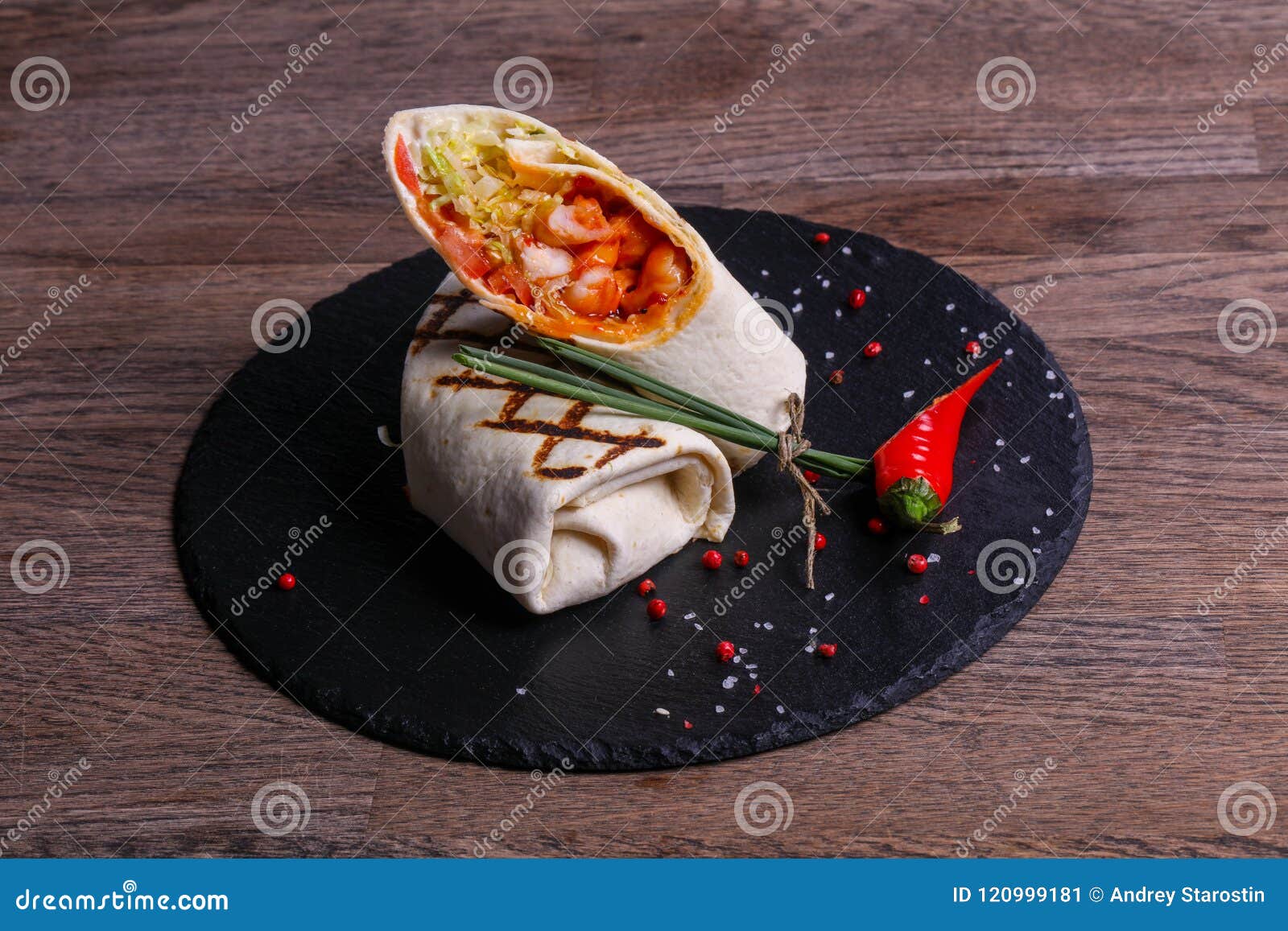Chicken roll with tortilla stock image. Image of dinner - 120999181