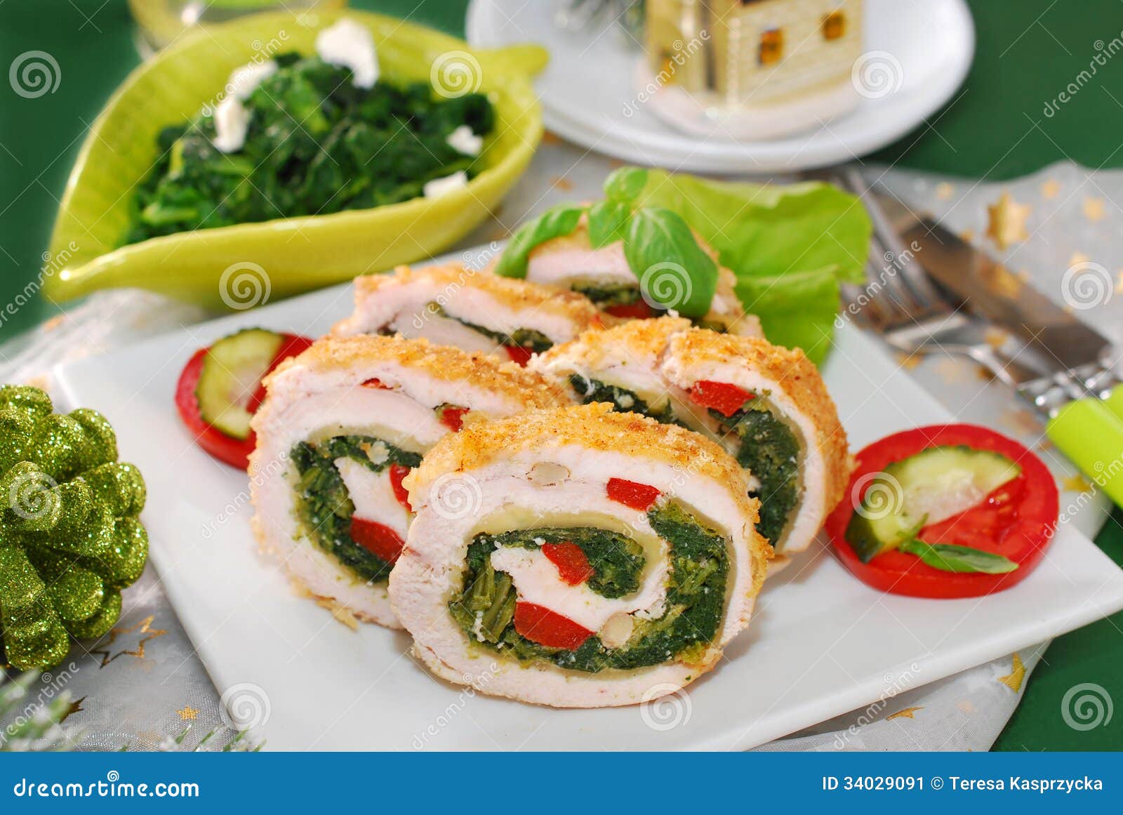 Chicken Roulade with Spinach for Christmas Stock Image - Image of ...