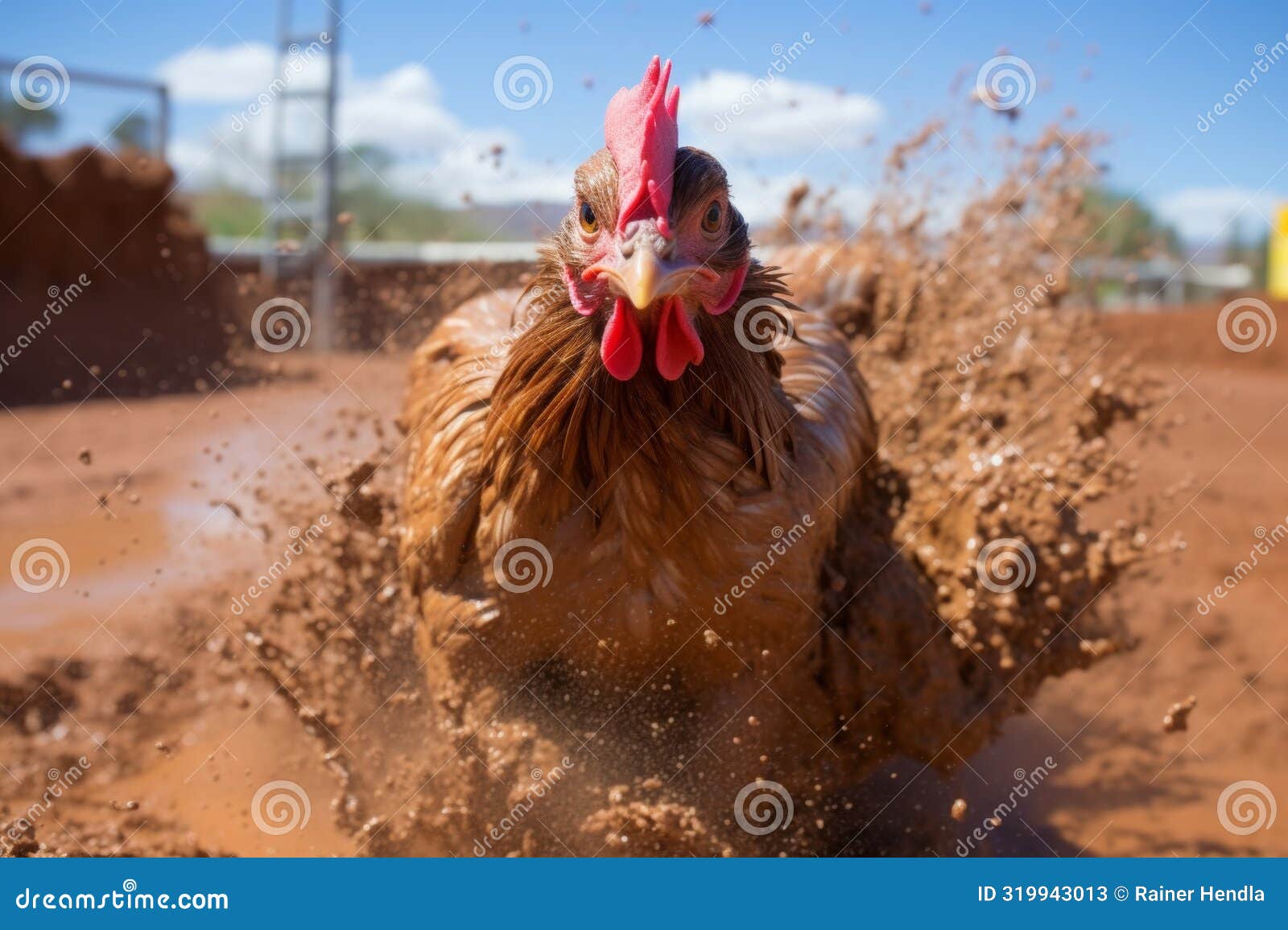 Chicken Running through Mud Creating a Huge Splash Stock Image - Image ...