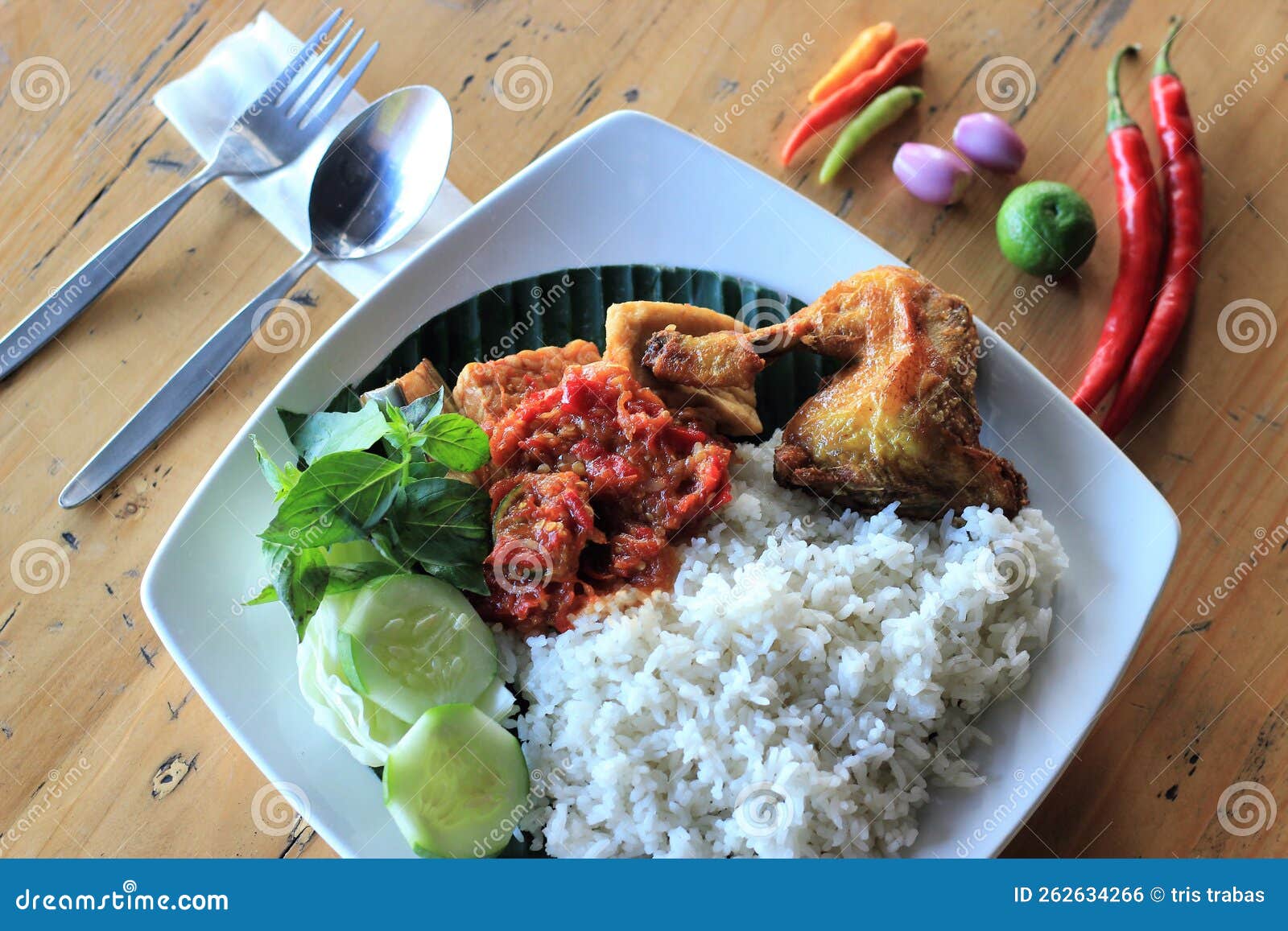 Chicken sambal penyet stock photo. Image of food, lunch - 262634266