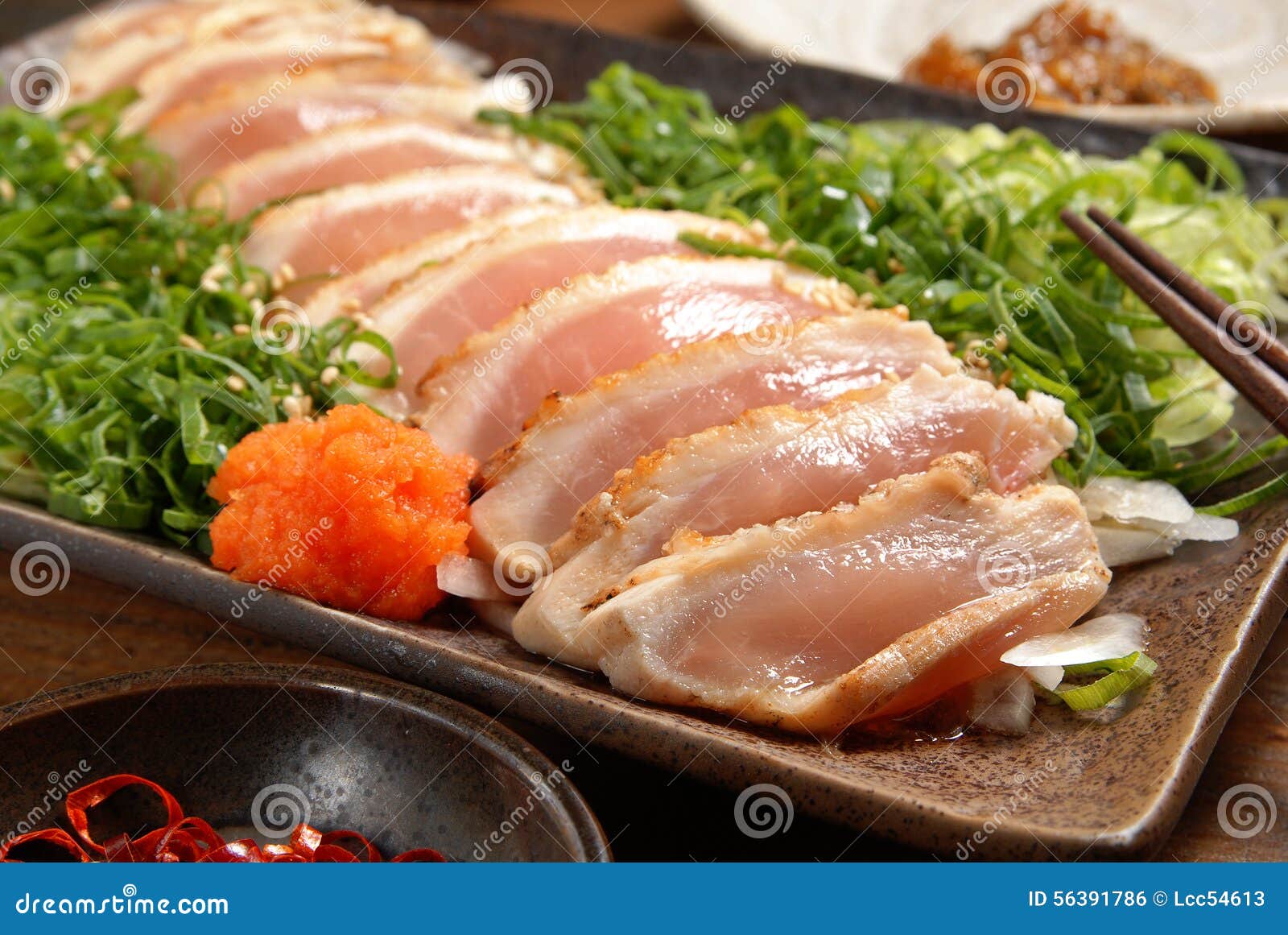 Chicken sashimi stock photo. Image of dish, green, onion - 56391786