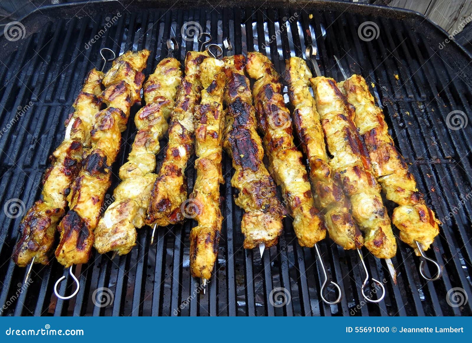 Chicken satay on barbecue stock photo. Image of barbecue - 55691000