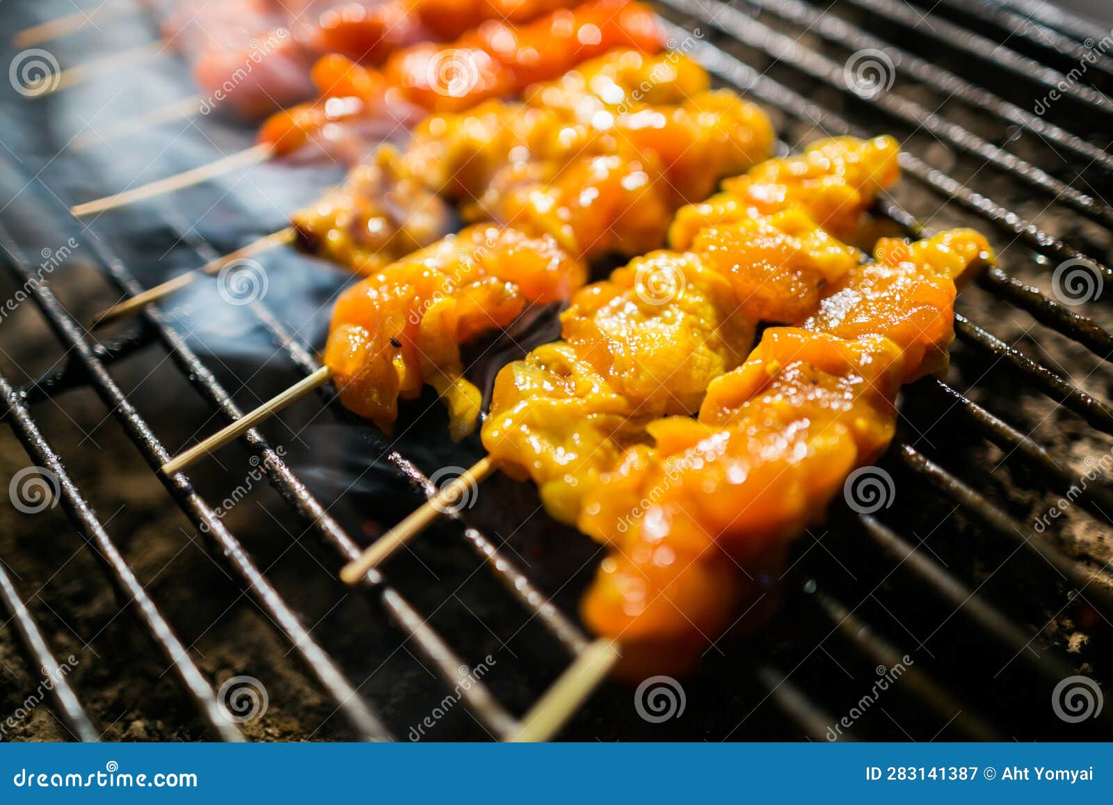 Chicken Satay on Barbecue Grill Cooked Stock Image - Image of healthy ...