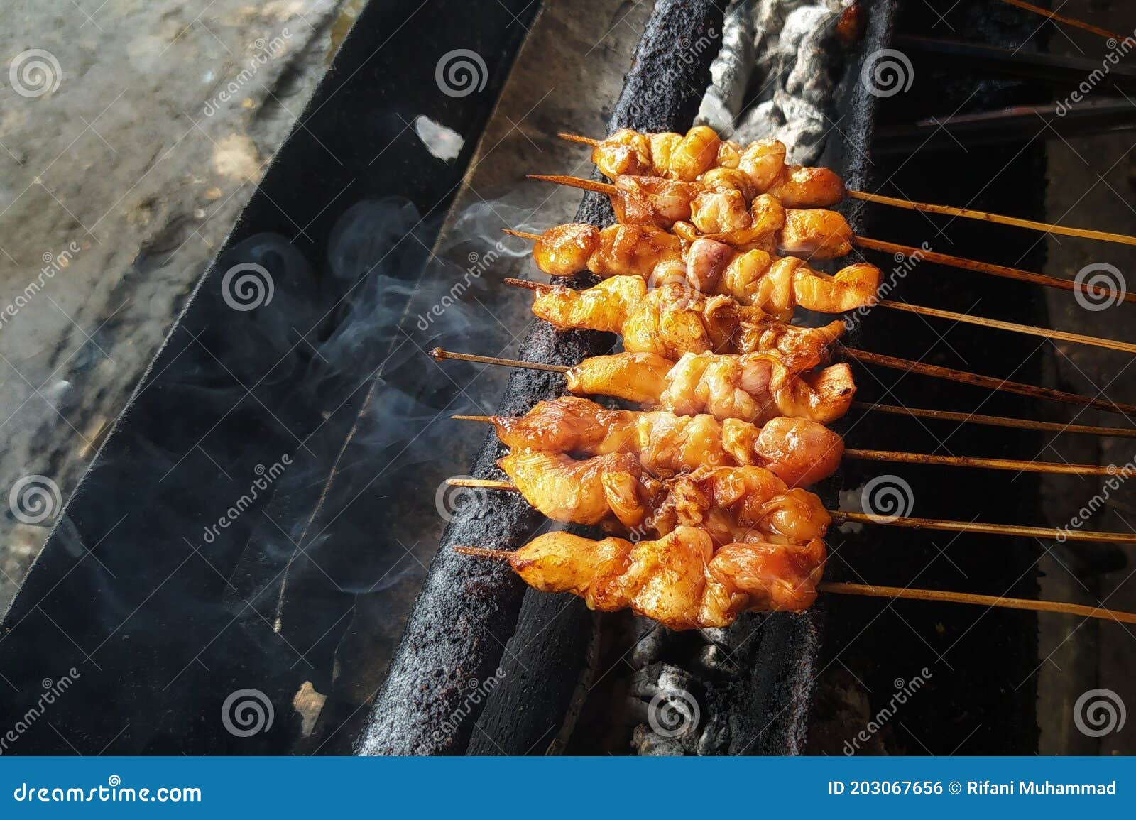 Chicken Satay Cooked Over Coals Stock Photo - Image of cooked, cook ...