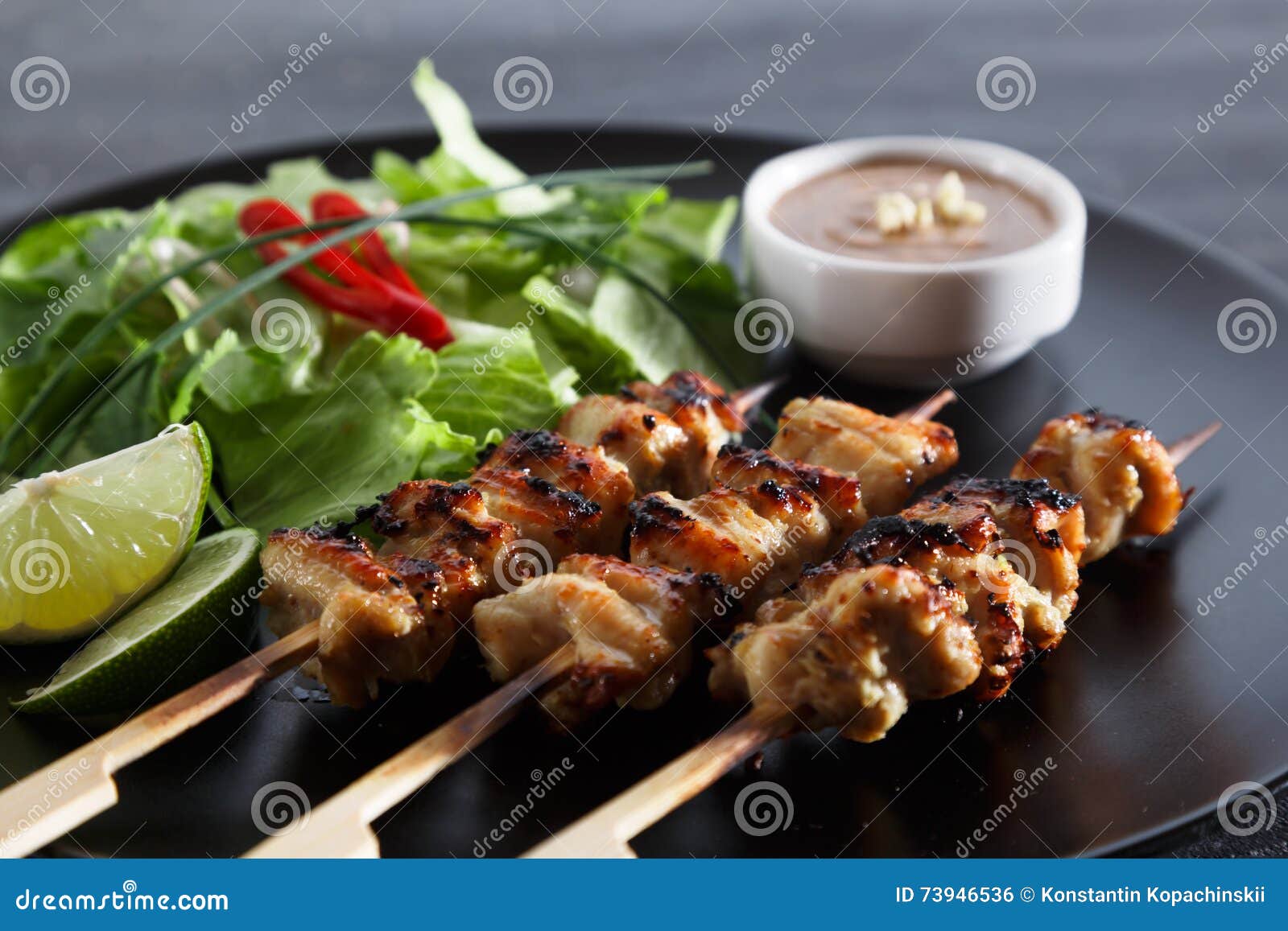 Chicken Satay Popular Asian Dish Stock Photo - Image of peanut, cuisine ...