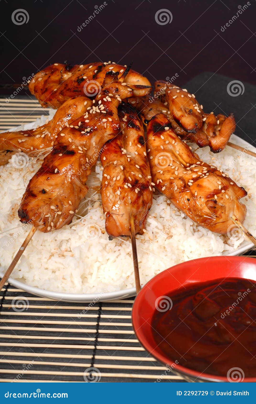Chicken Satay with rice stock image. Image of condiments - 2292729